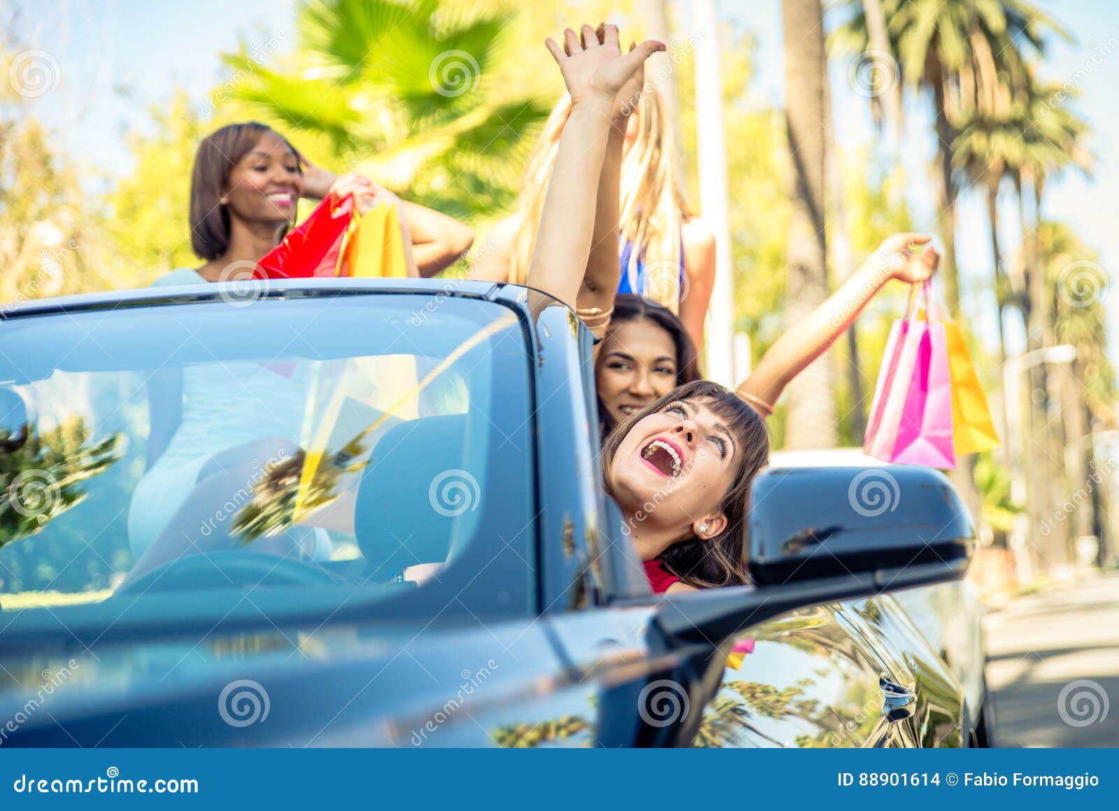 Women Having Fun while Driving in Beverly Hills Stock Photo - Image of ...
