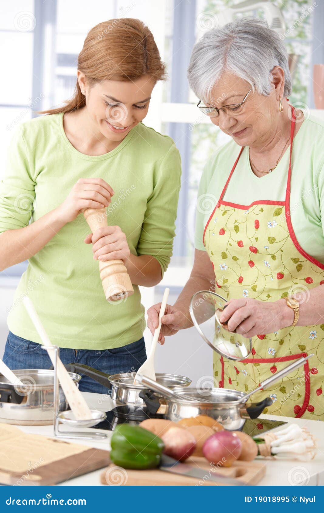 Women Having Fun in Kitchen Smiling Stock Image - Image of glasses ...