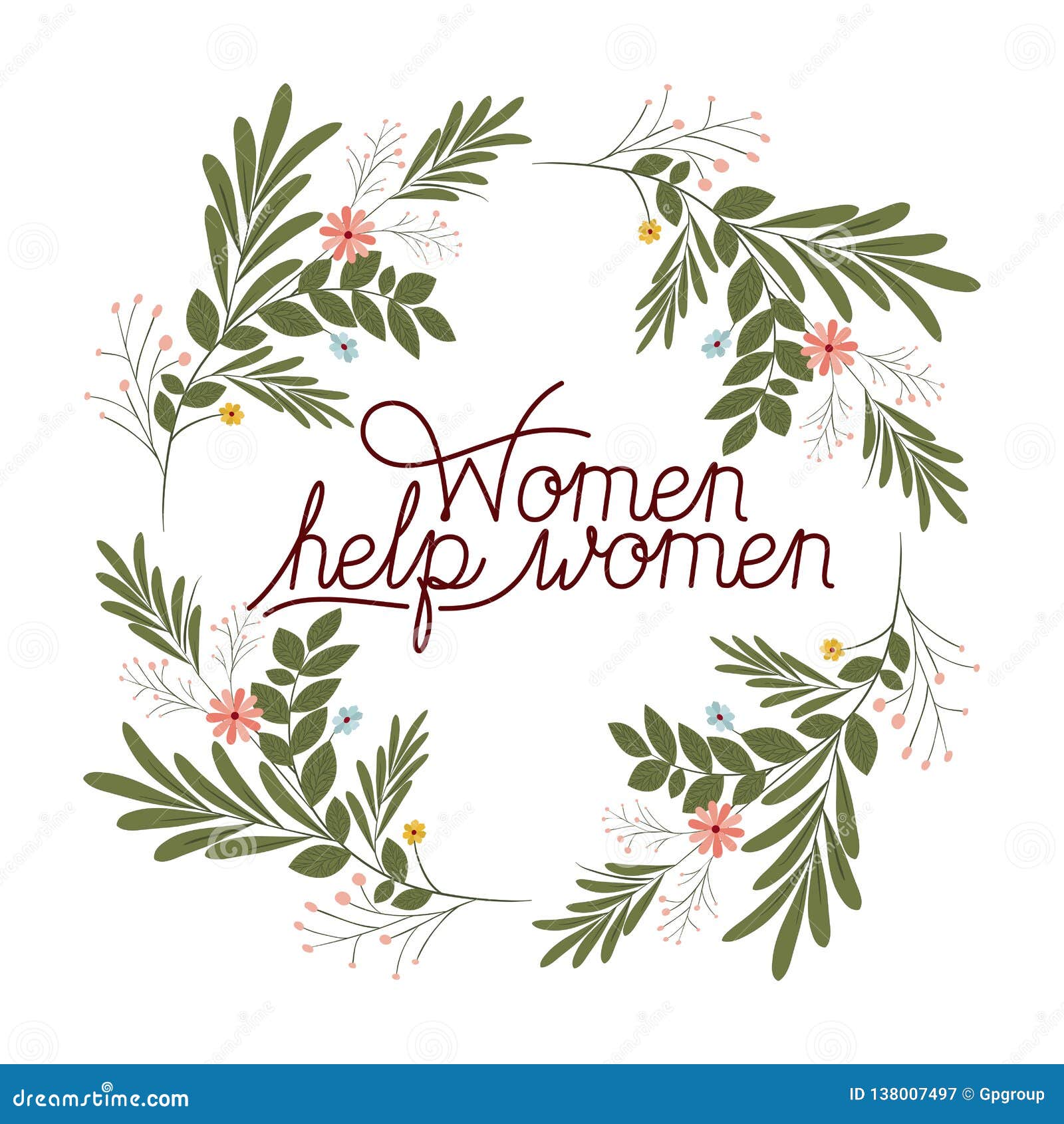 Women Help Women Label with Flowers Frame Icons Stock Vector ...