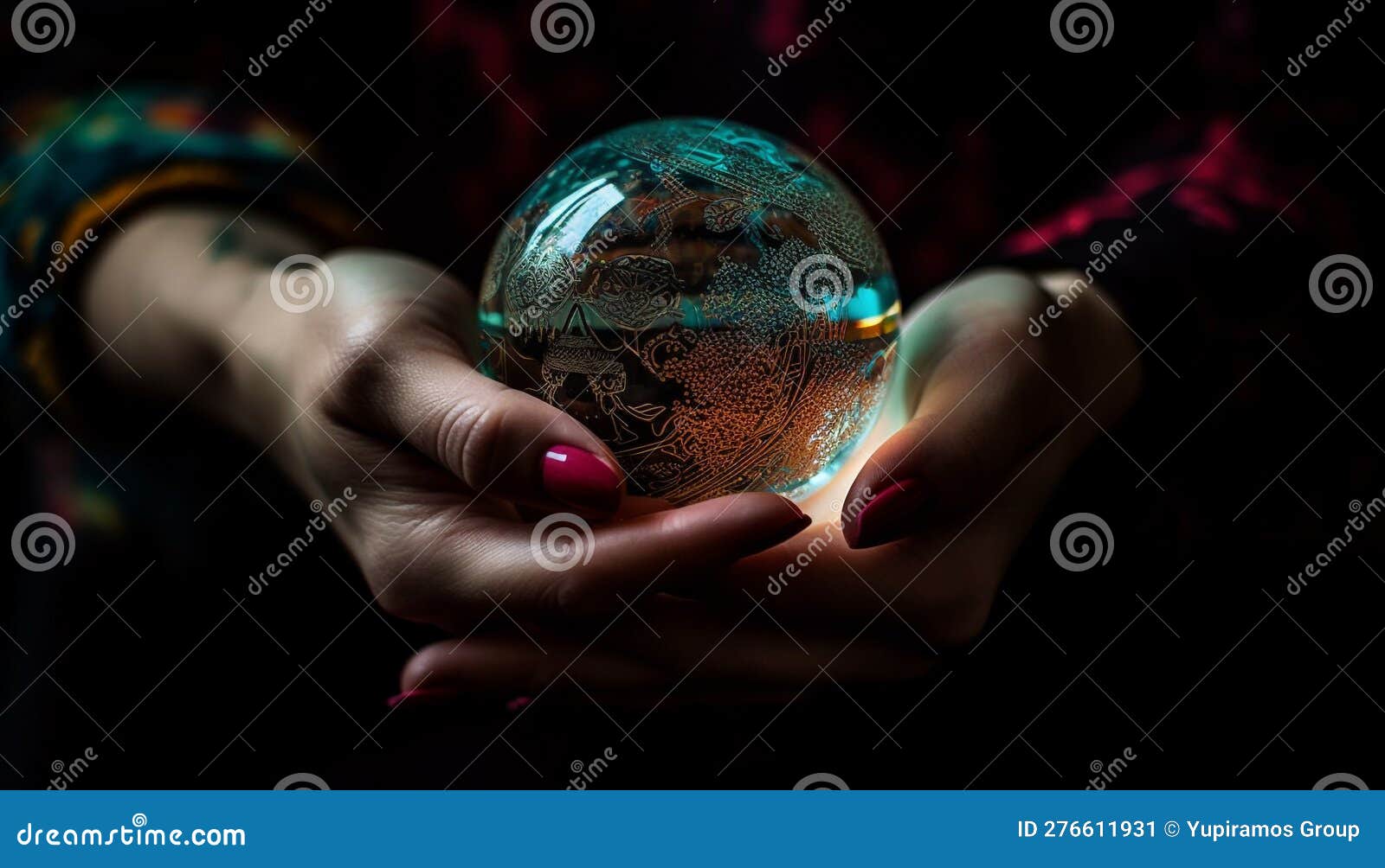 Women Holding Sphere, World Map Reflects Nature Generated by AI Stock ...