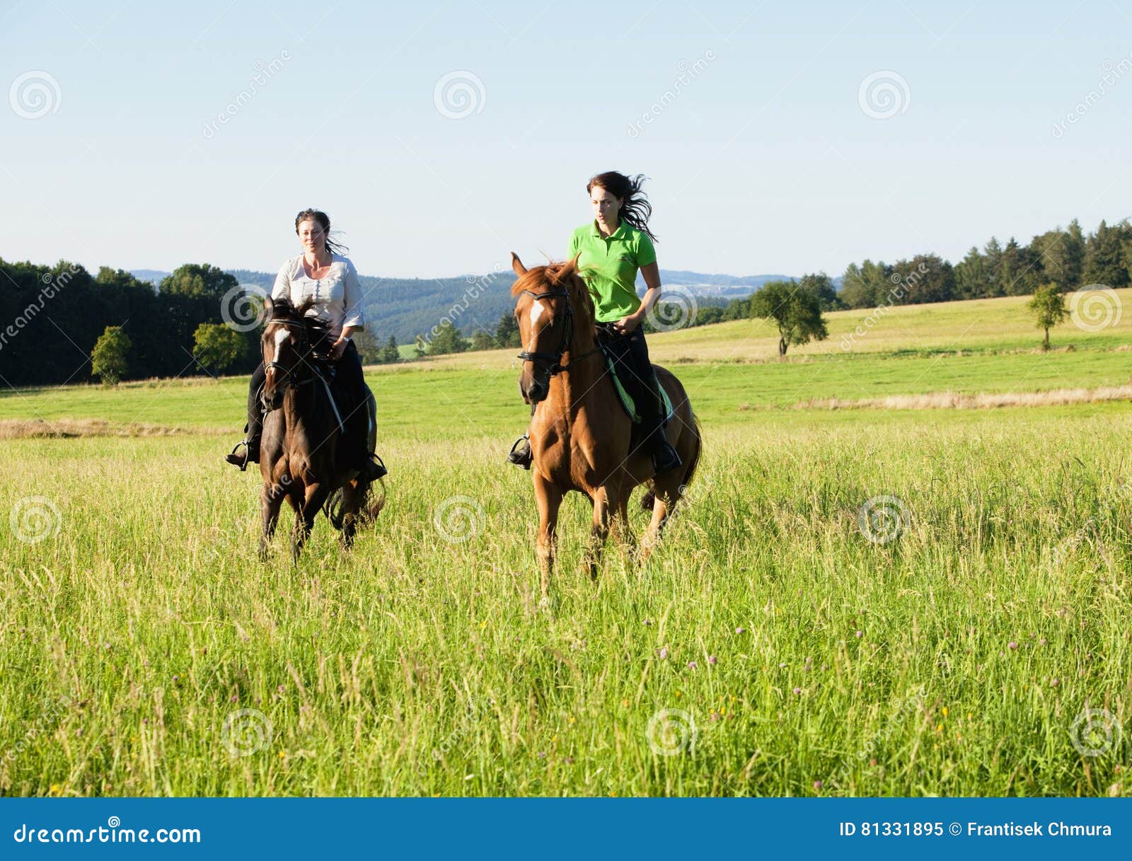 Women Horseback Riding in a Landscape Stock Image - Image of sport ...