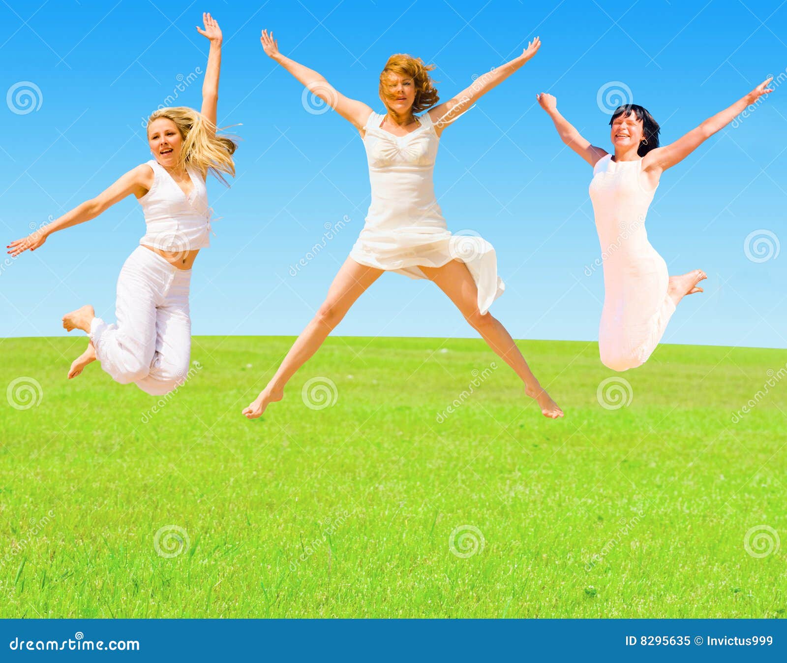 Women jumping in a group stock image. Image of beach, nature - 8295635