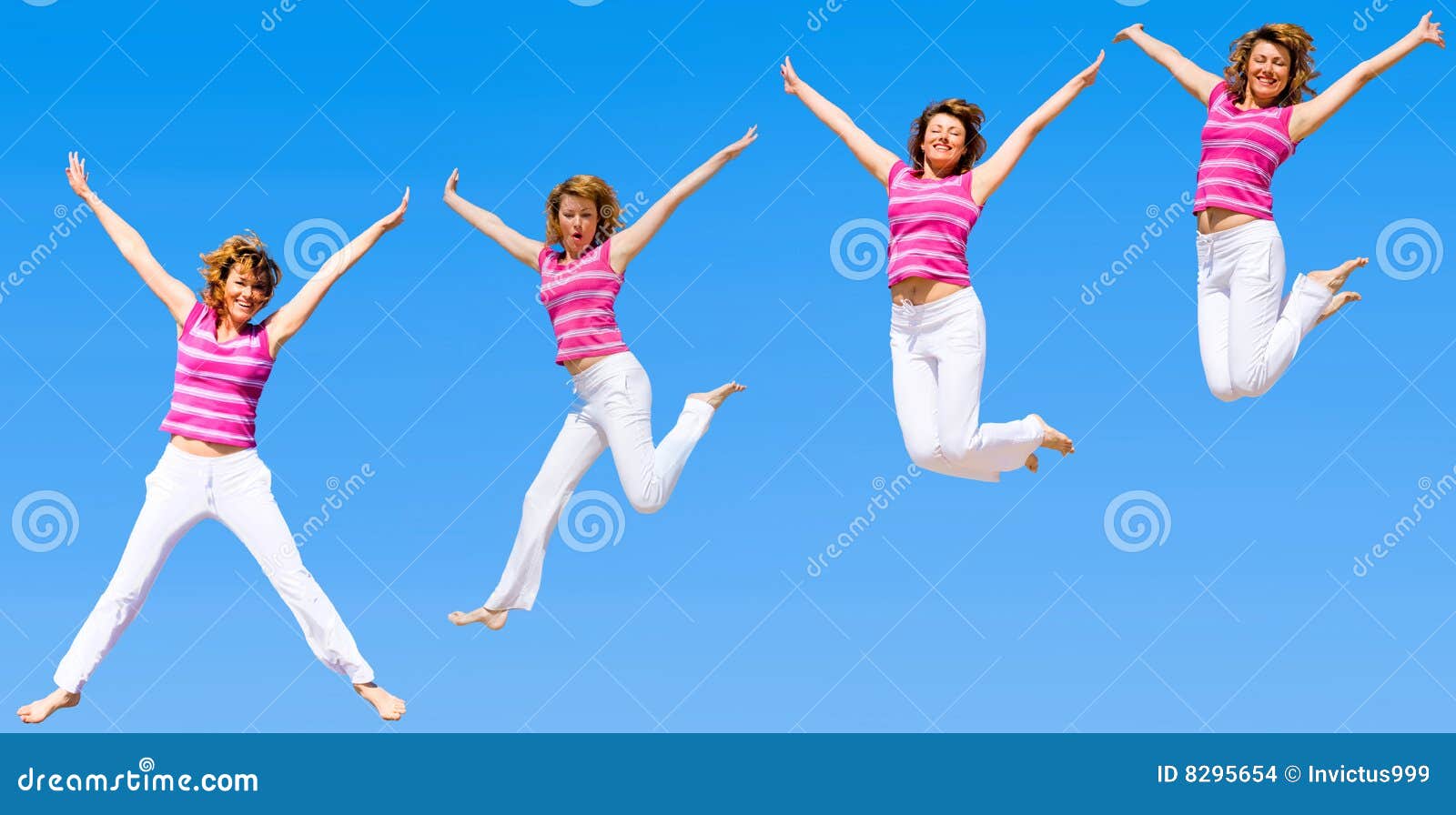 Women jumping in a group stock photo. Image of outdoor - 8295654