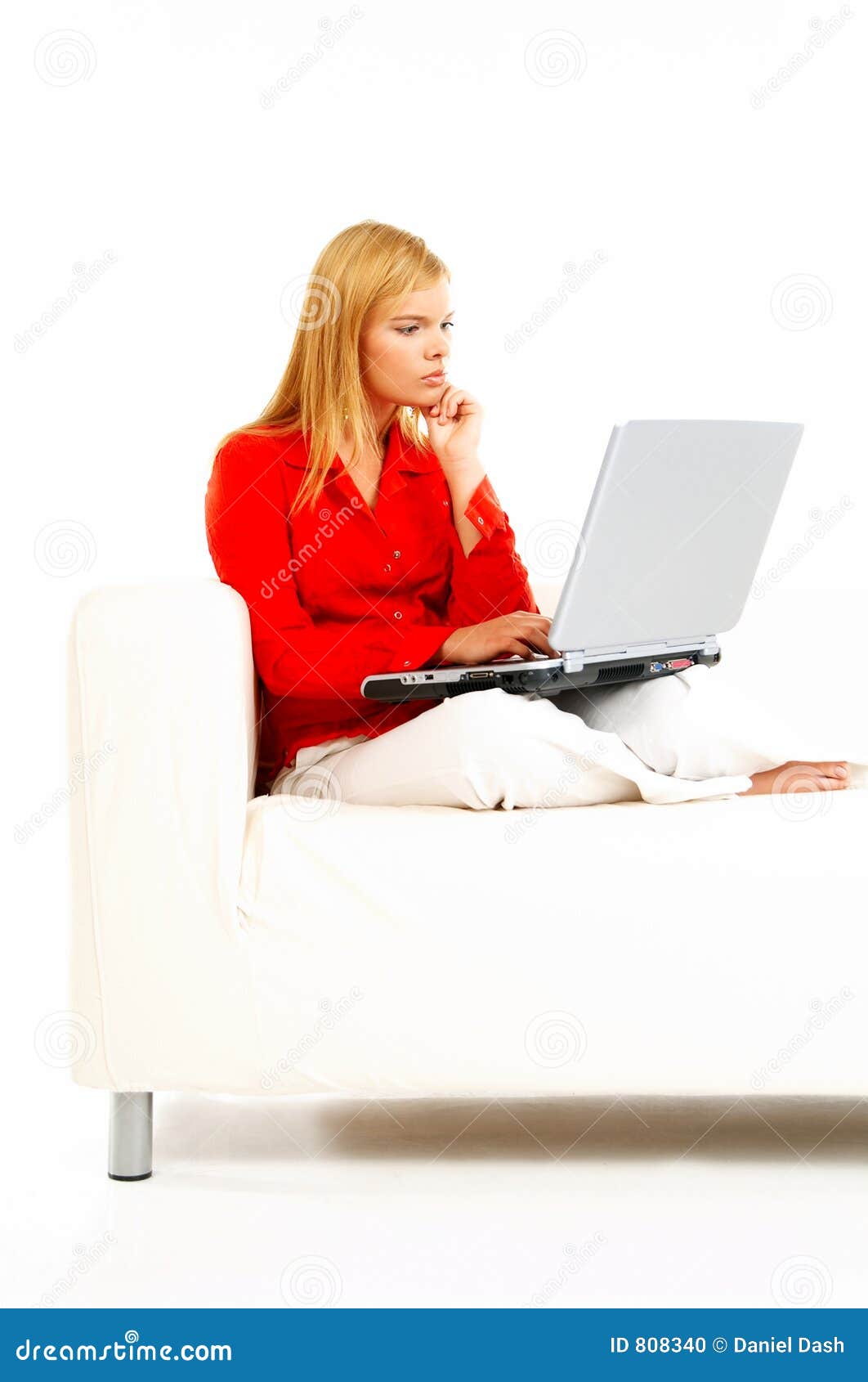 Women with laptop on couch stock photo. Image of home, feeling - 808340