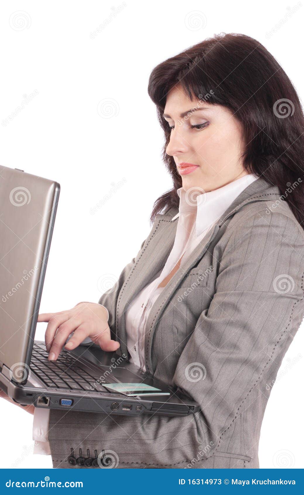 Women with Laptop Isolated on White Stock Image - Image of people ...