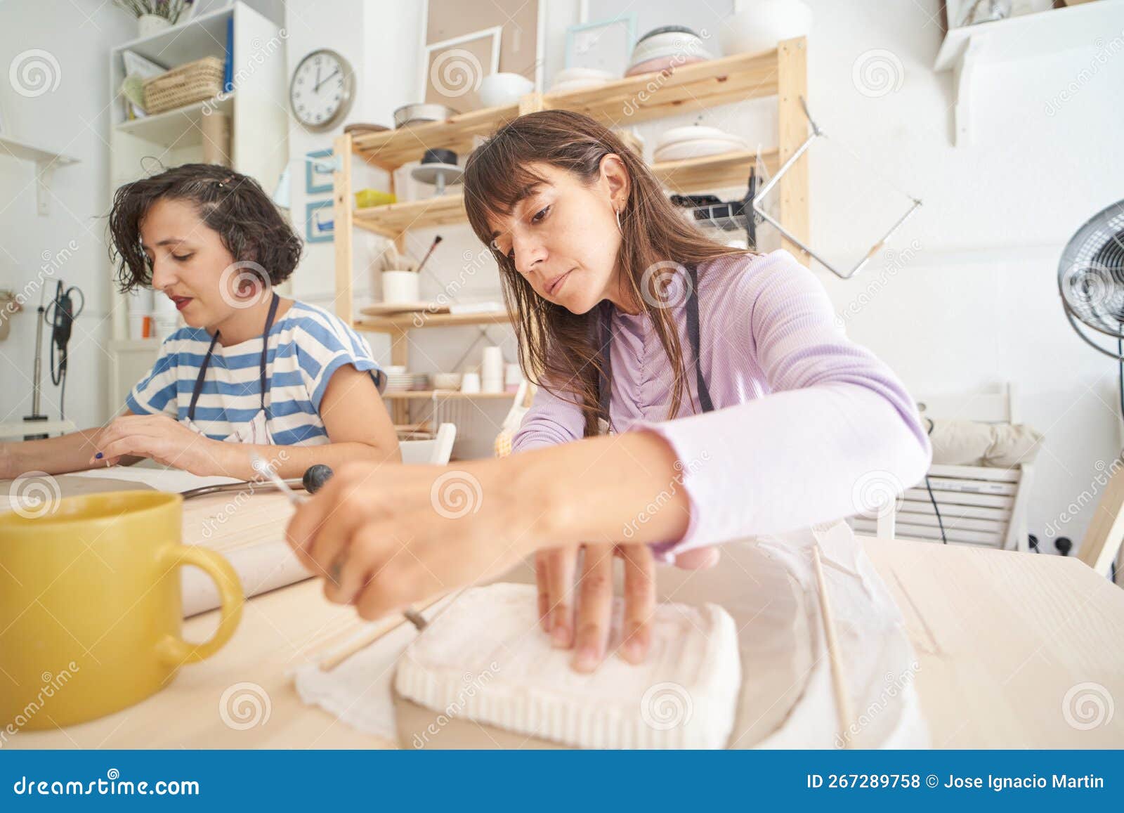 Women Making Handmade Pottery in a Pottery Class. Stock Photo - Image ...