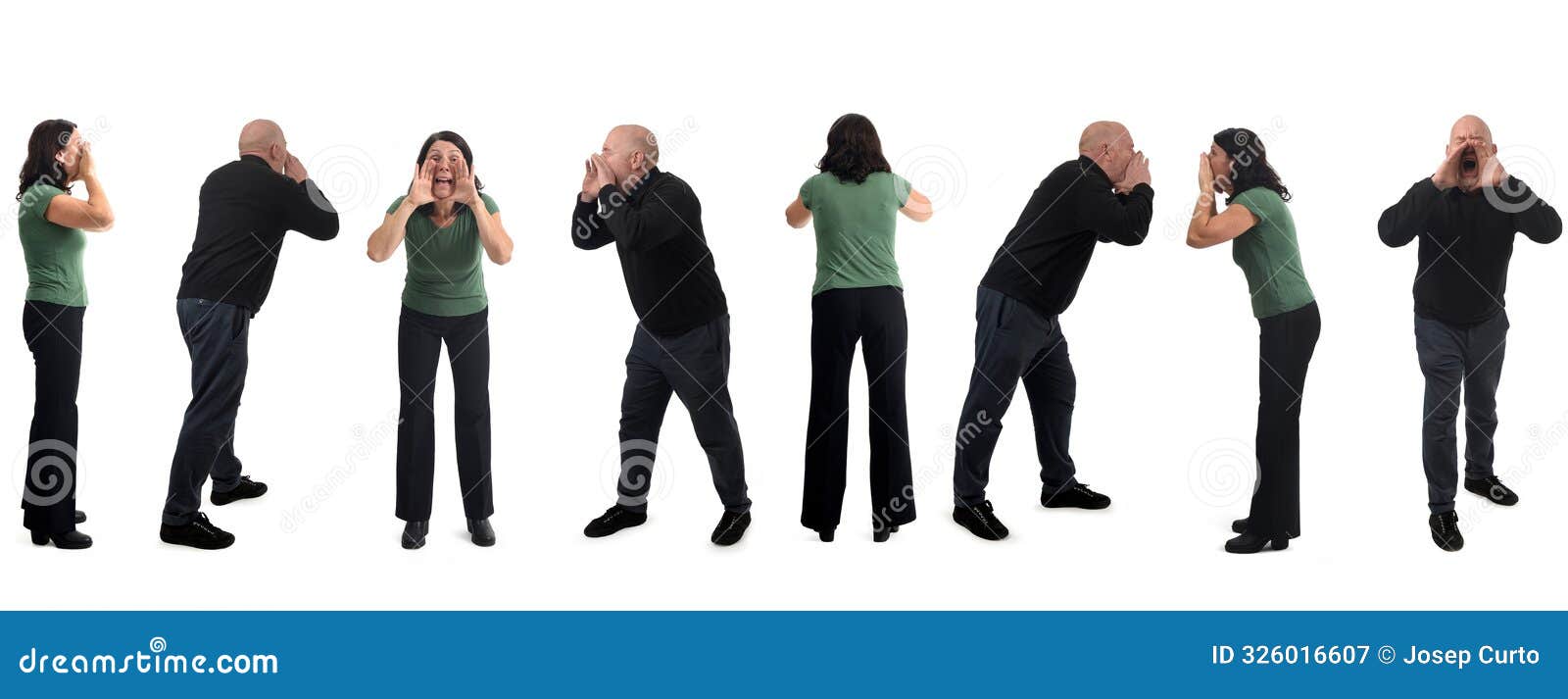Various Poses of the Same Man and the Same Woman Screaming on White ...