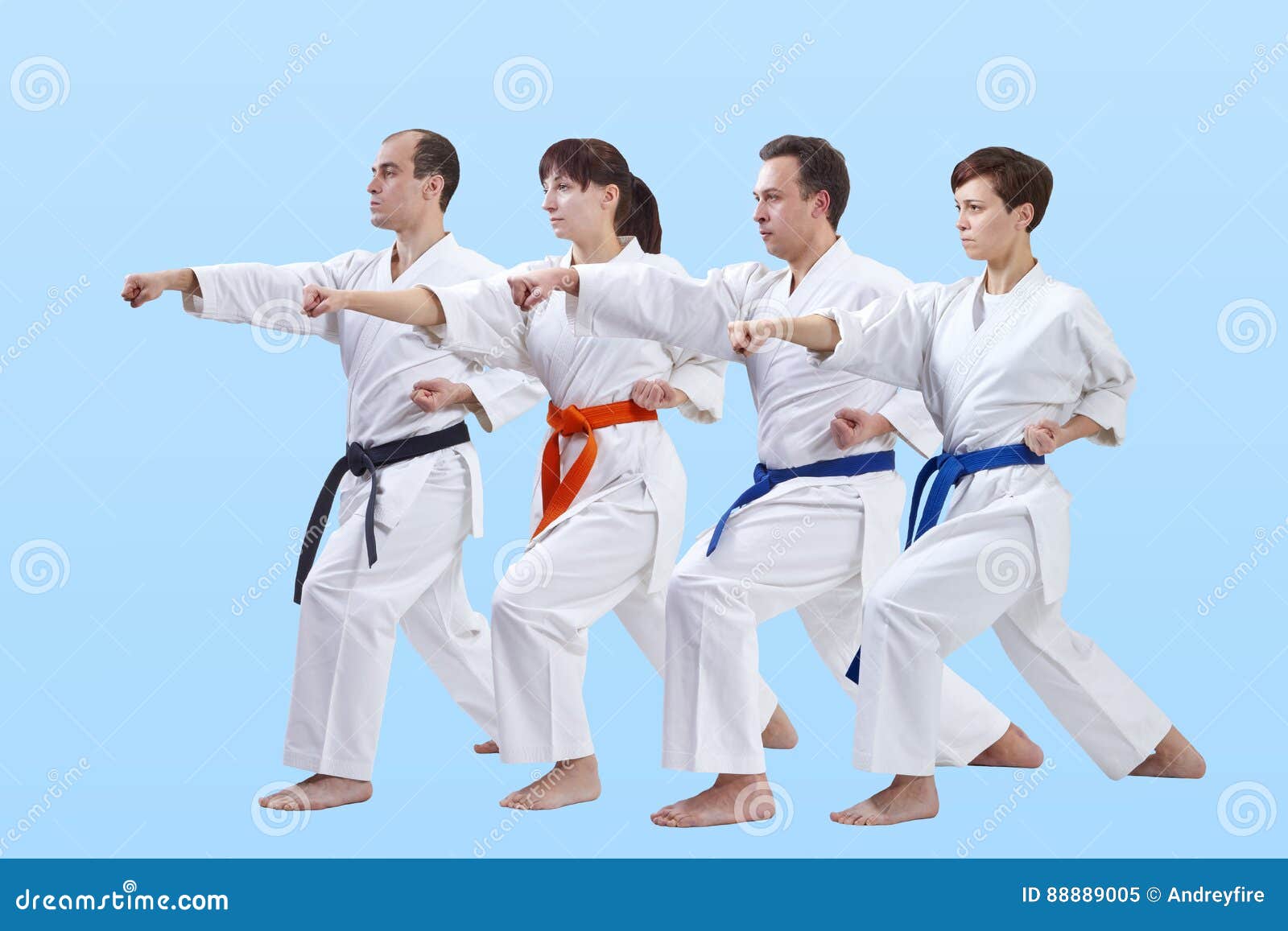 Women and Men Athletes Hit a Punch on a Light Blue Background Stock ...