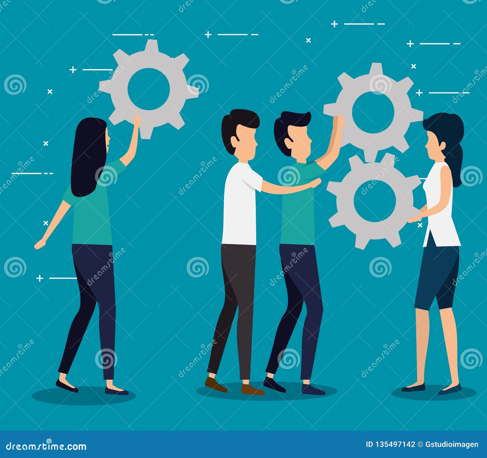 Teamwork. Gears On The Background Of A Modern Office Building And ...