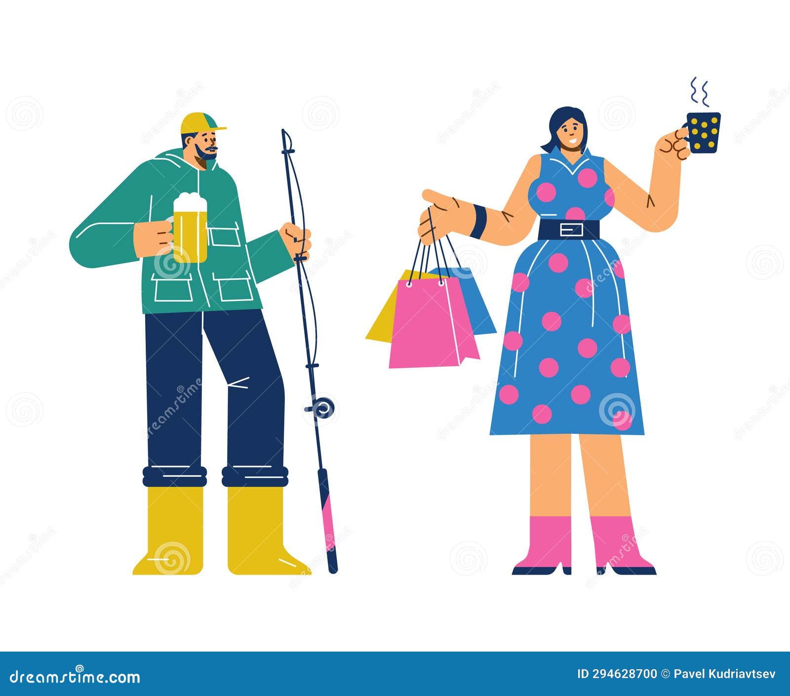 Women and Men Present Stereotypical Gender Misconceptions, Flat Vector ...