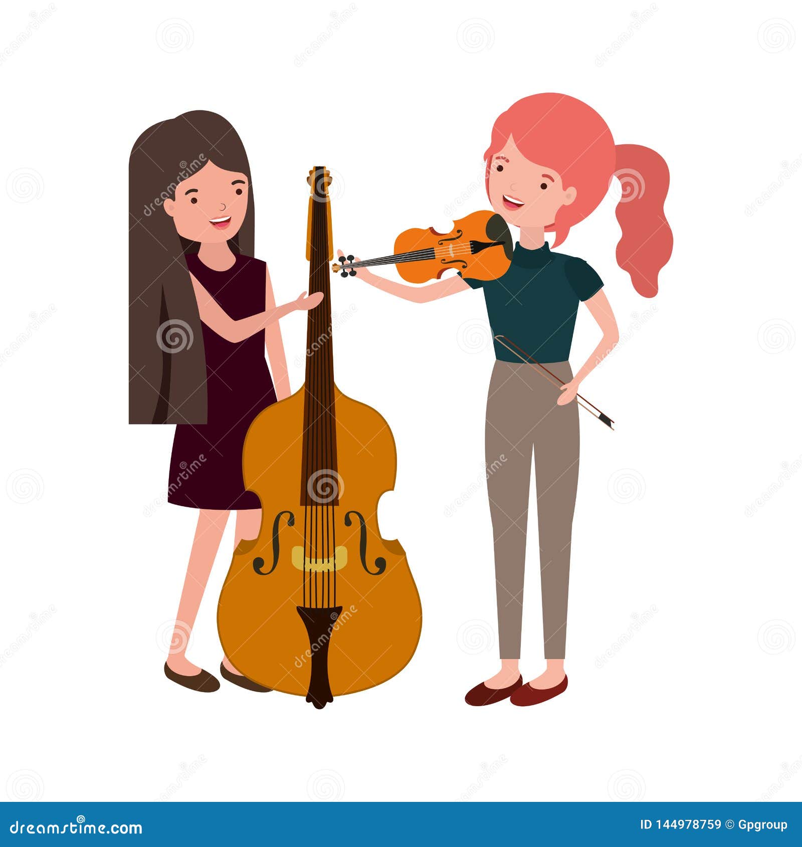 Women with Musical Instruments Character Stock Vector - Illustration of ...
