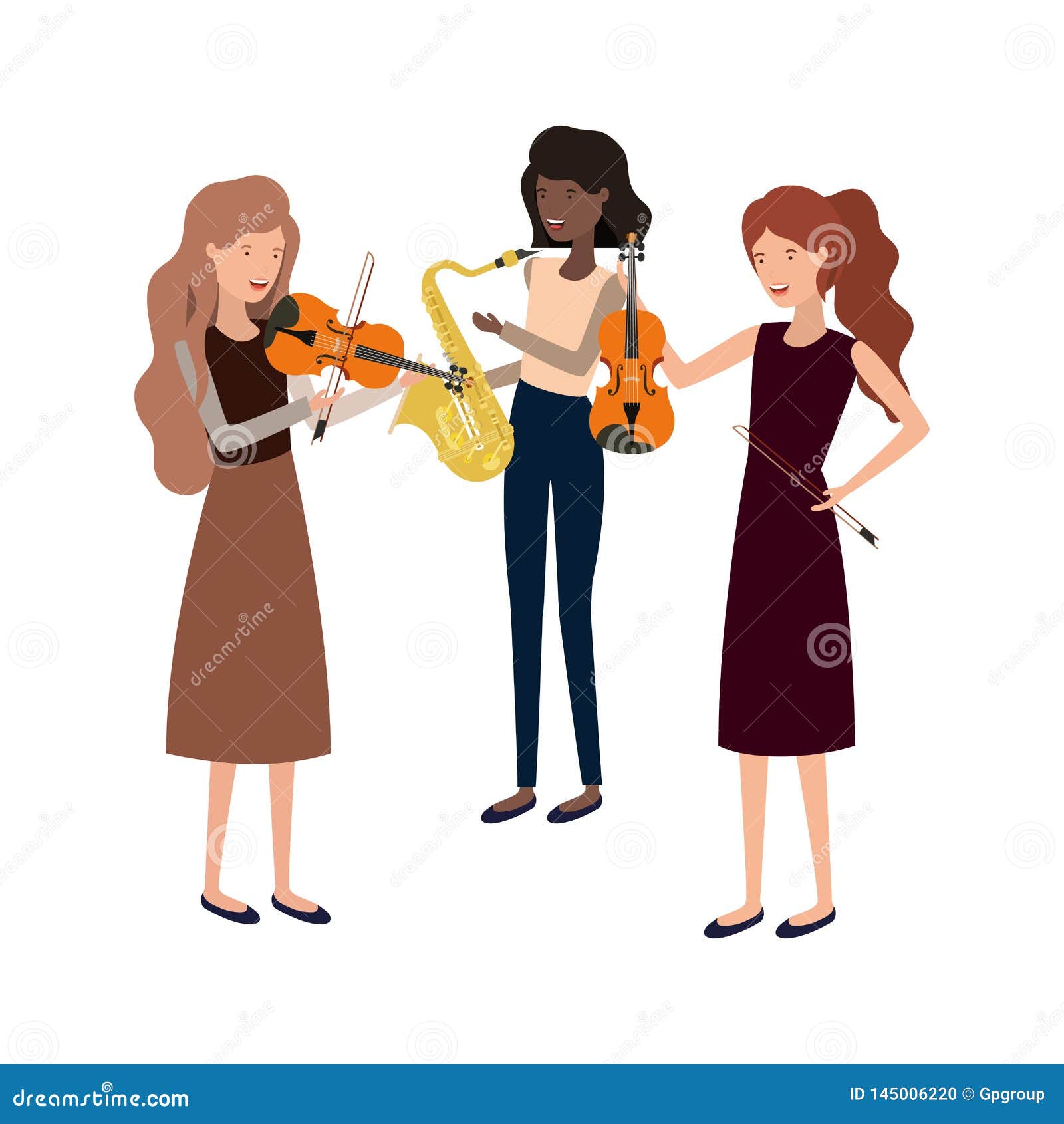 Women with Musical Instruments Character Stock Vector - Illustration of ...