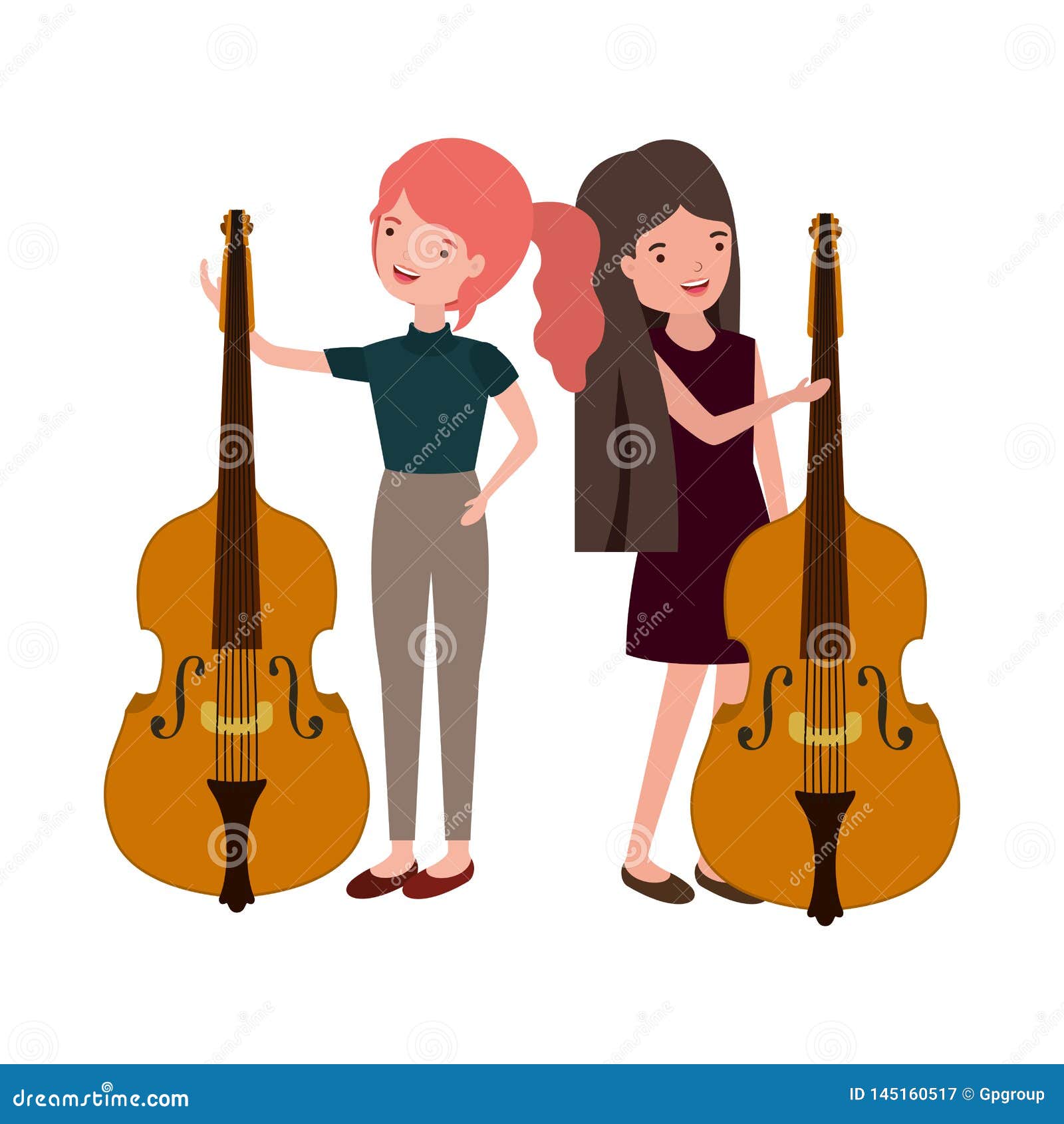 Women with Musical Instruments Character Stock Vector - Illustration of ...