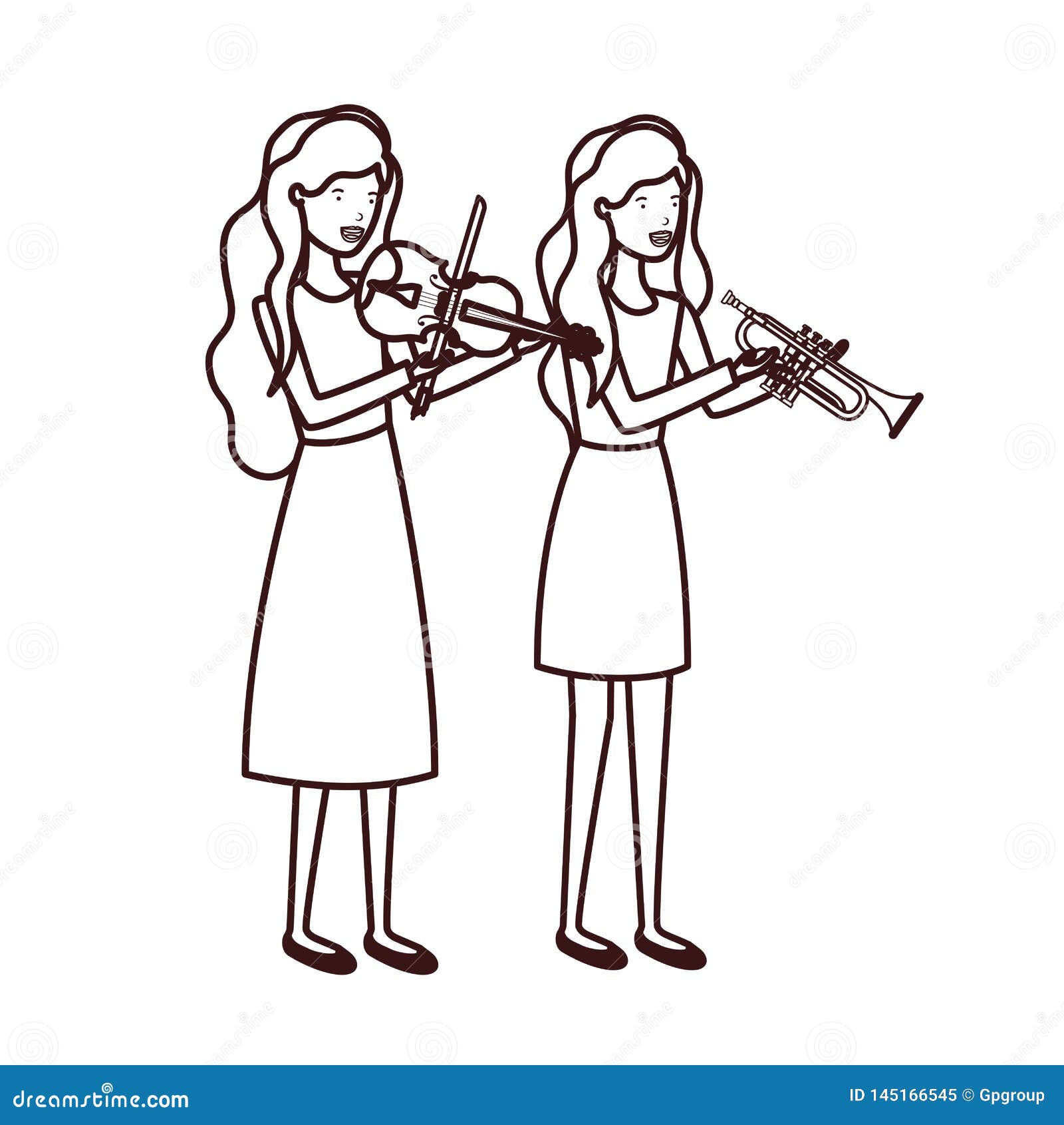 Women with Musical Instruments Character Stock Vector - Illustration of ...