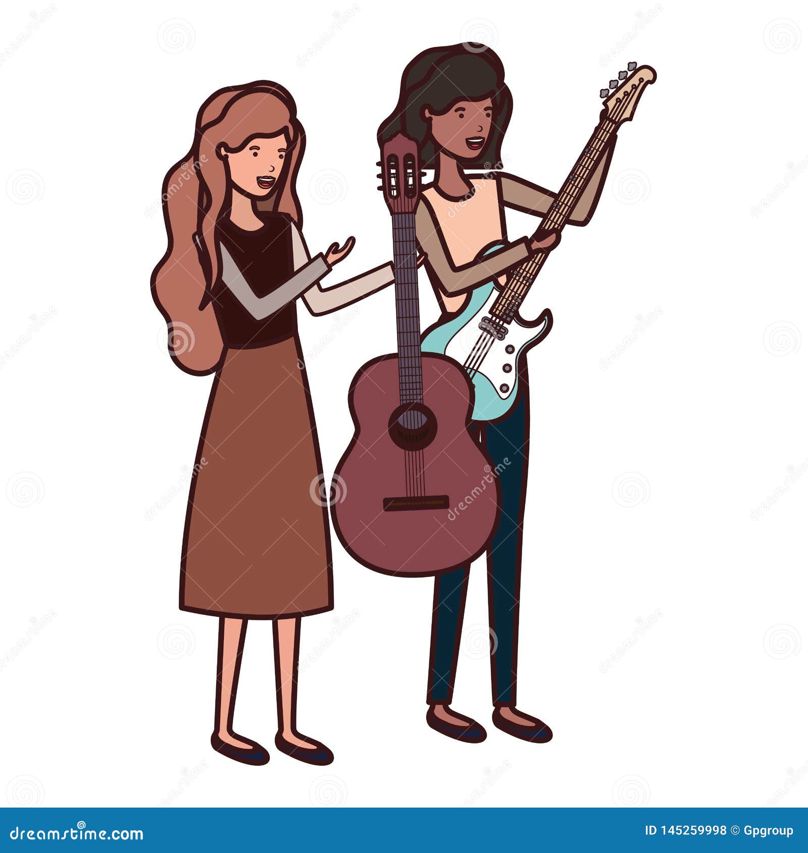 Women with Musical Instruments Character Stock Vector - Illustration of ...