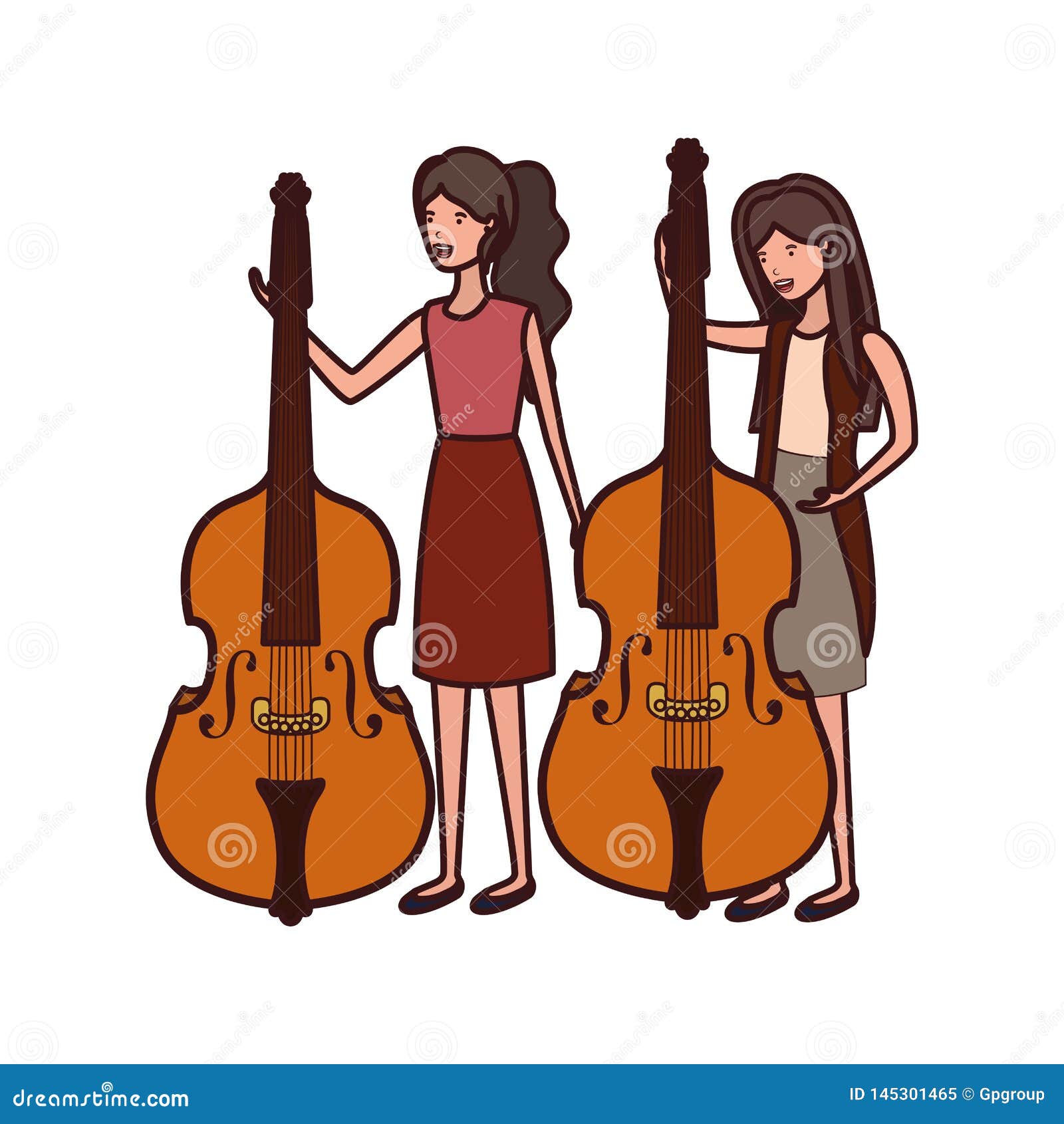 Women with Musical Instruments Character Stock Vector - Illustration of ...