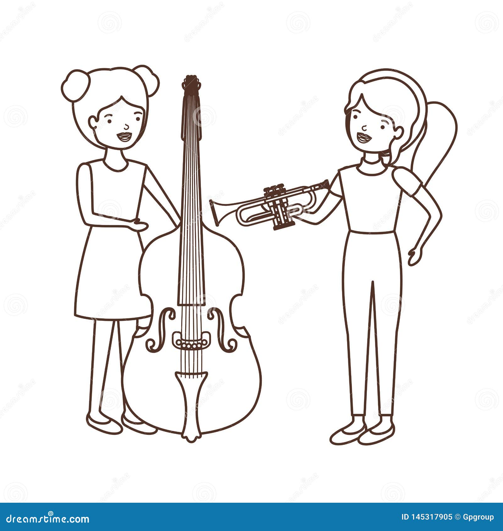 Women with Musical Instruments Character Stock Vector - Illustration of ...