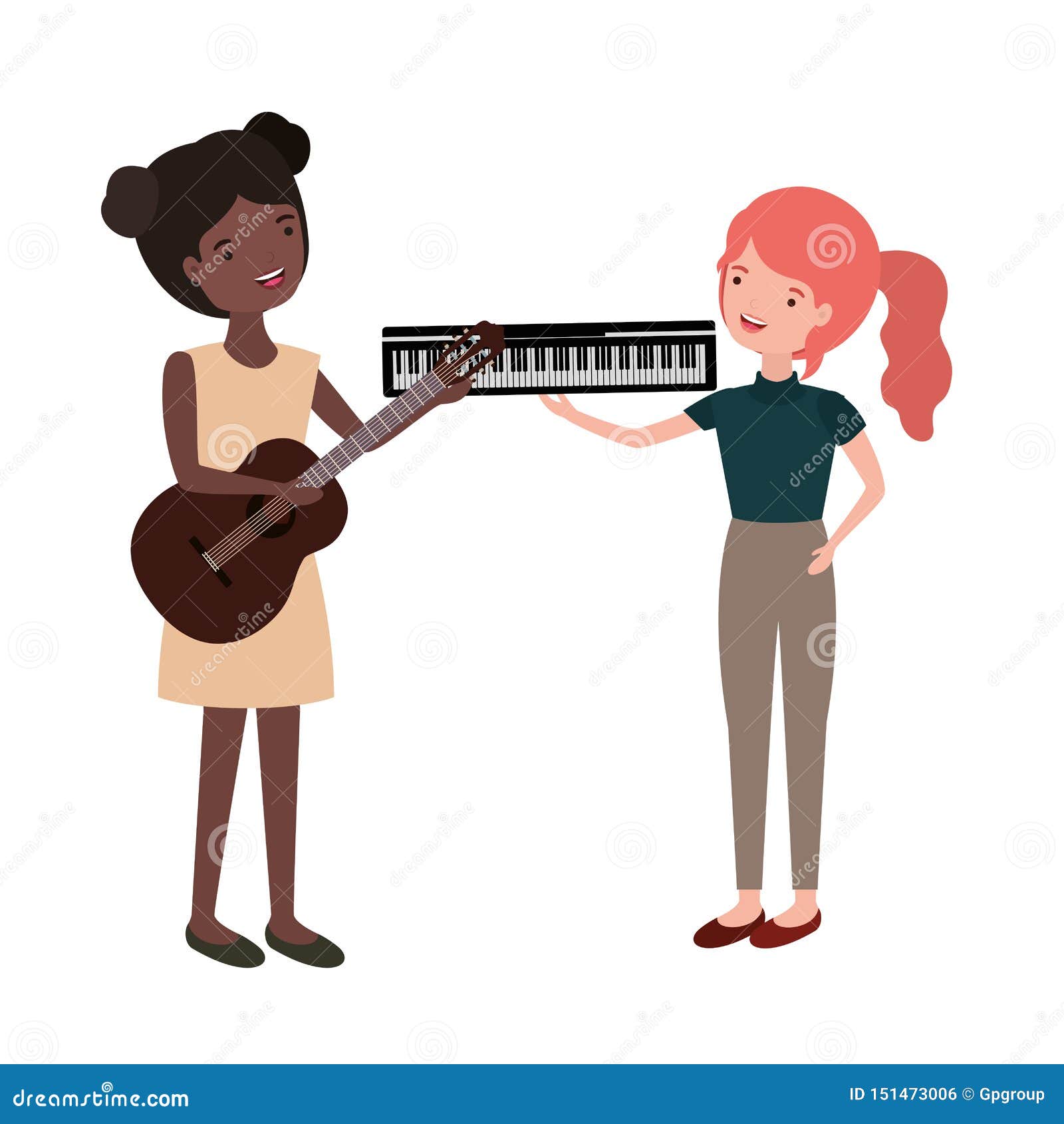 Women with Musical Instruments Character Stock Vector - Illustration of ...