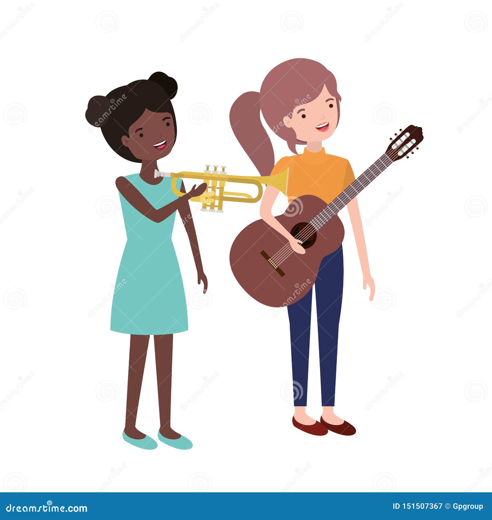 Women with Musical Instruments Character Stock Vector - Illustration of ...