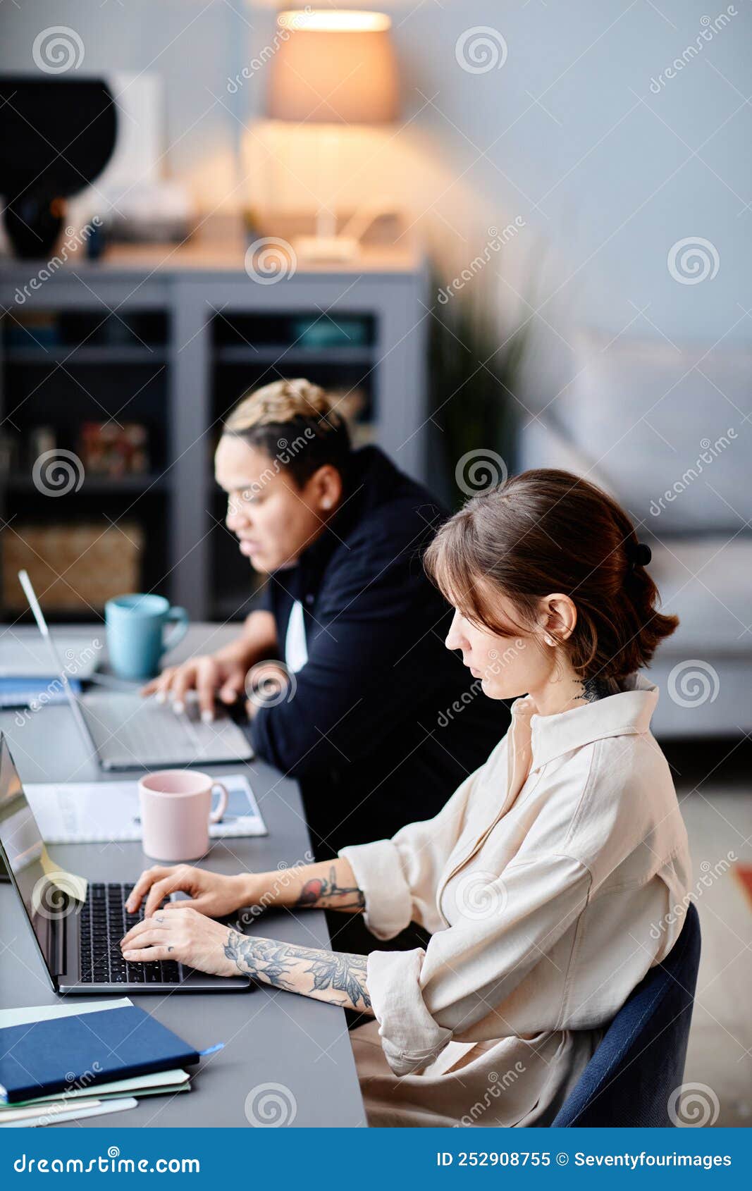 Women at Office Workplace Side View Stock Image - Image of workplace ...