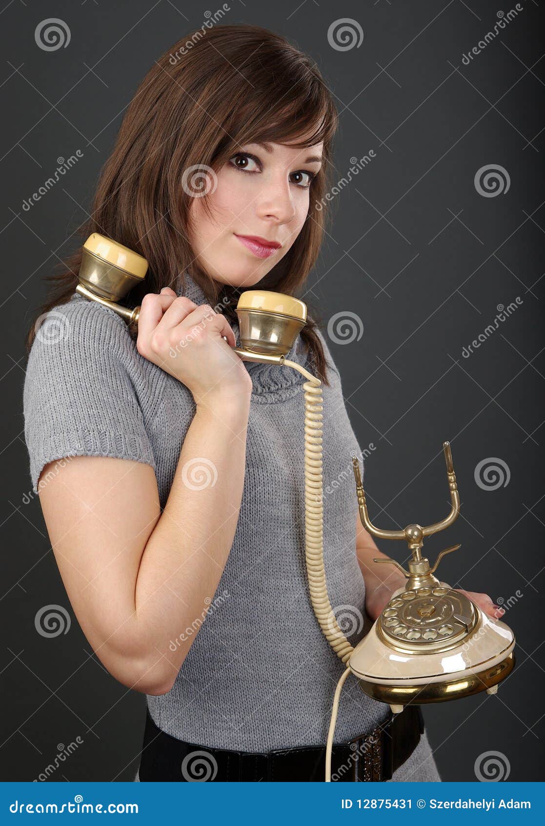 Women with old phone stock image. Image of elegance, flirting - 12875431