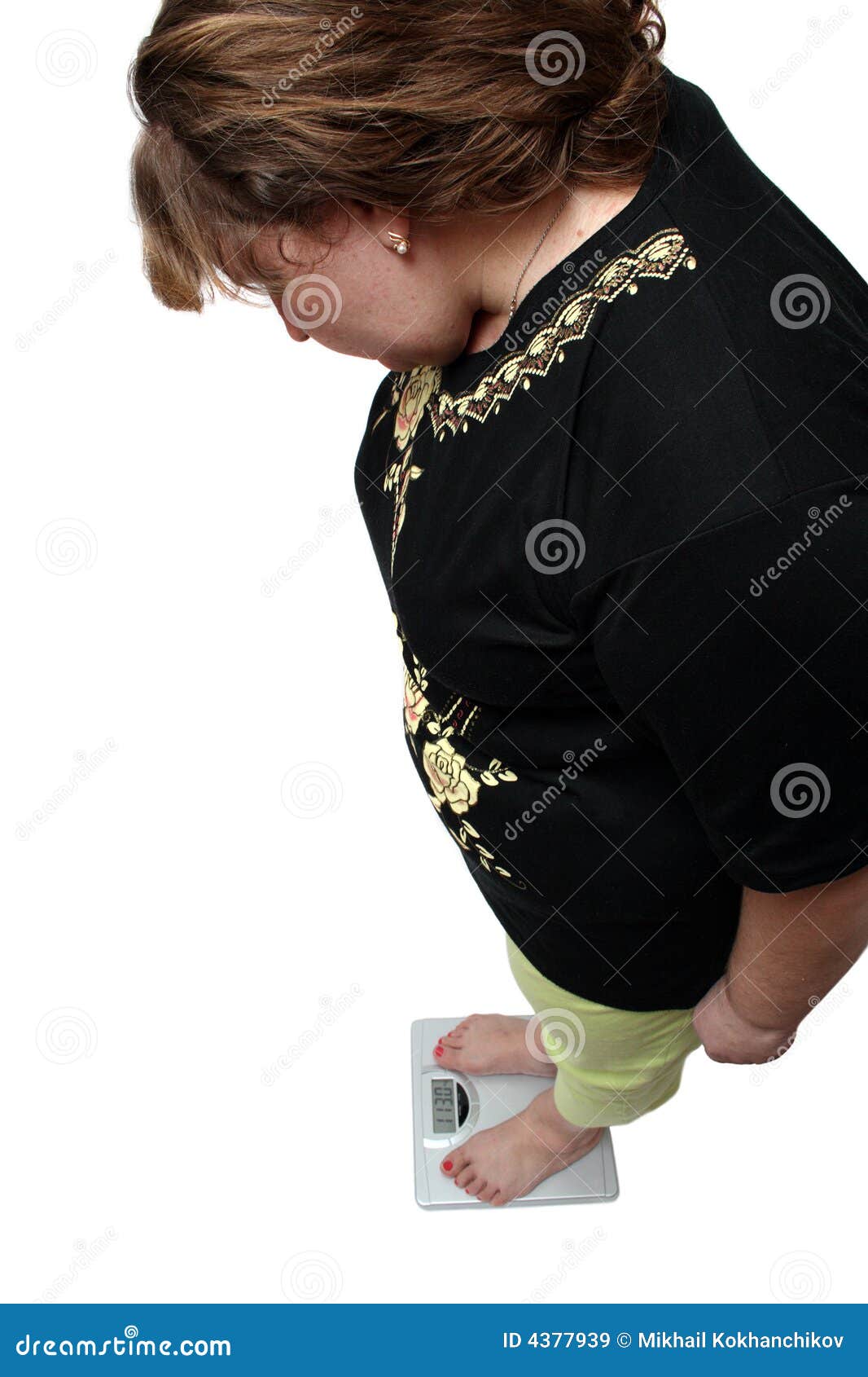 Women with Overweight Looking on Scales Stock Image - Image of foot ...