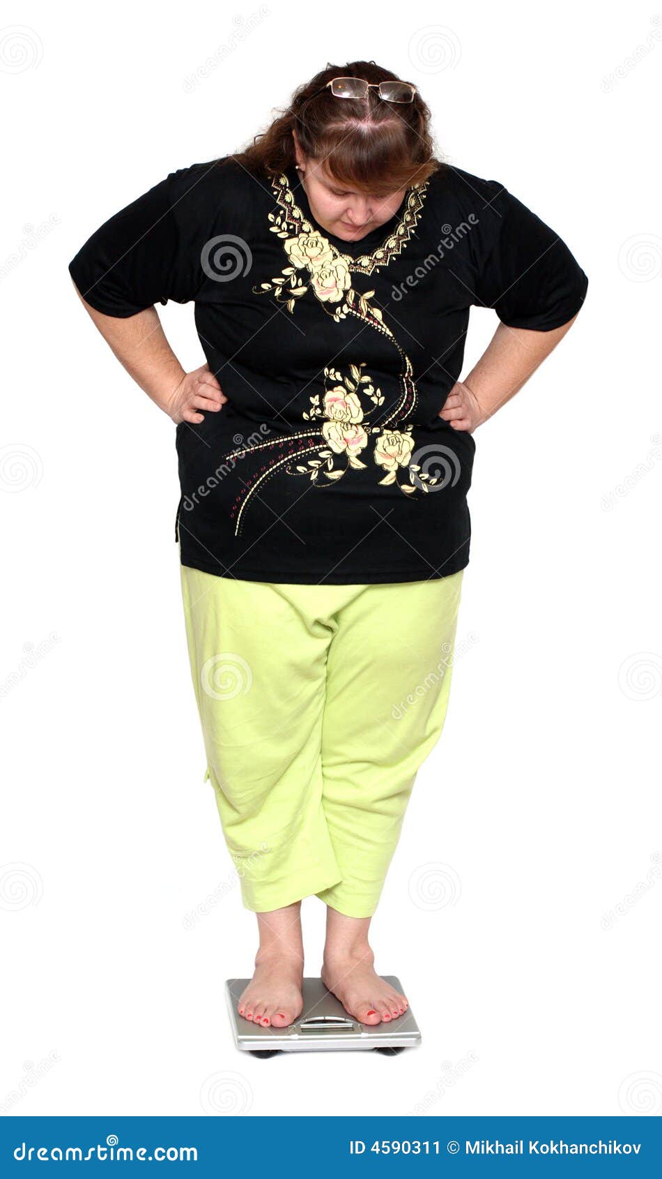 Women with Overweight Looking on Scales Stock Image - Image of look ...