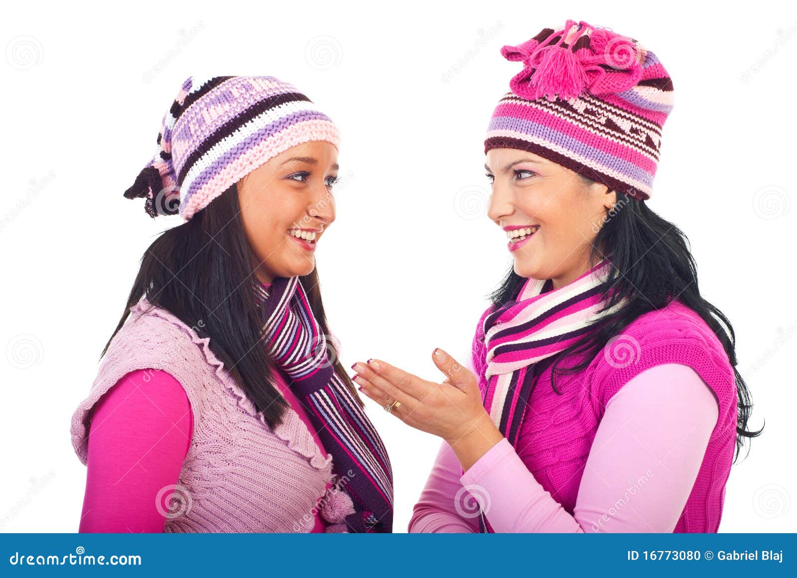 Women in Pink Knitted Clothes Having Conversation Stock Photo - Image ...