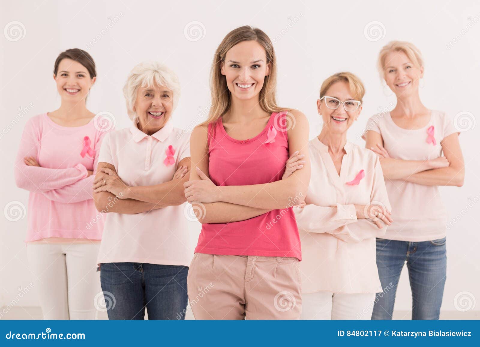 Women with pink ribbons stock image. Image of health - 84802117