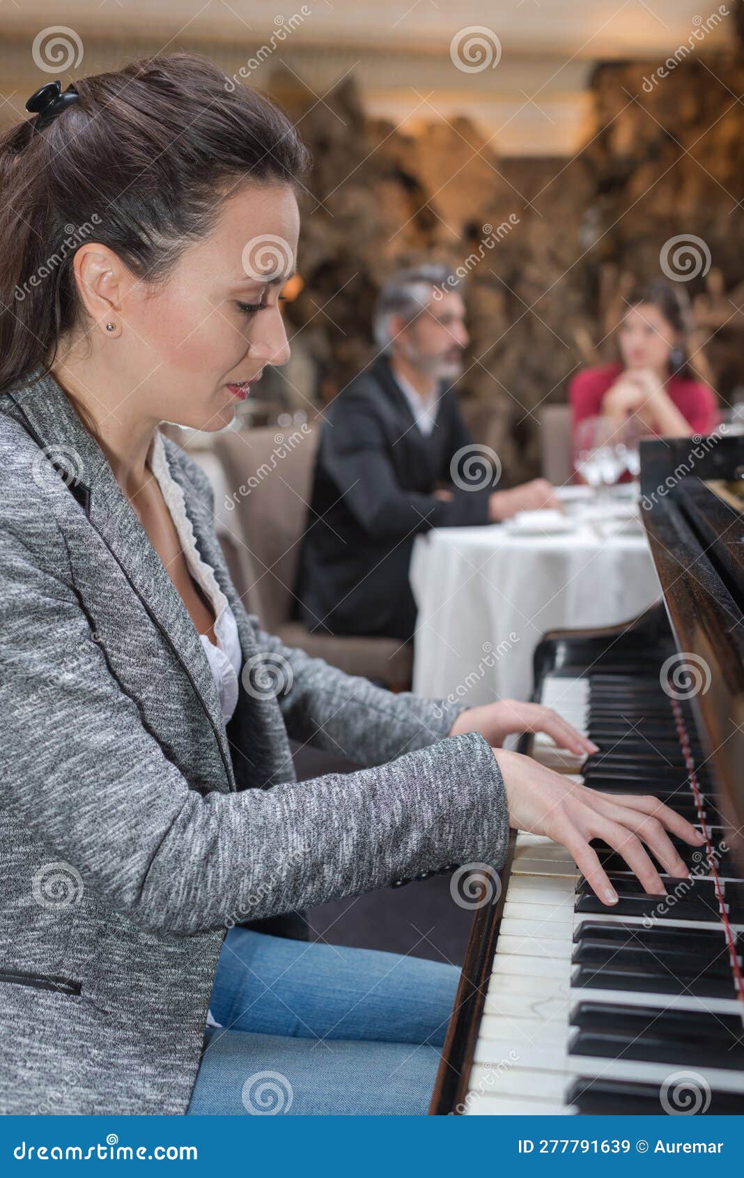 Women Playing Grand Piano In Room Stock Image Image Of Concert