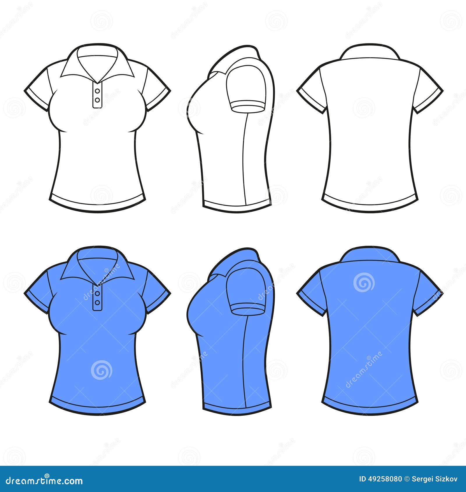 Women Polo Shirt Template. Front, Back and Side Stock Vector ...