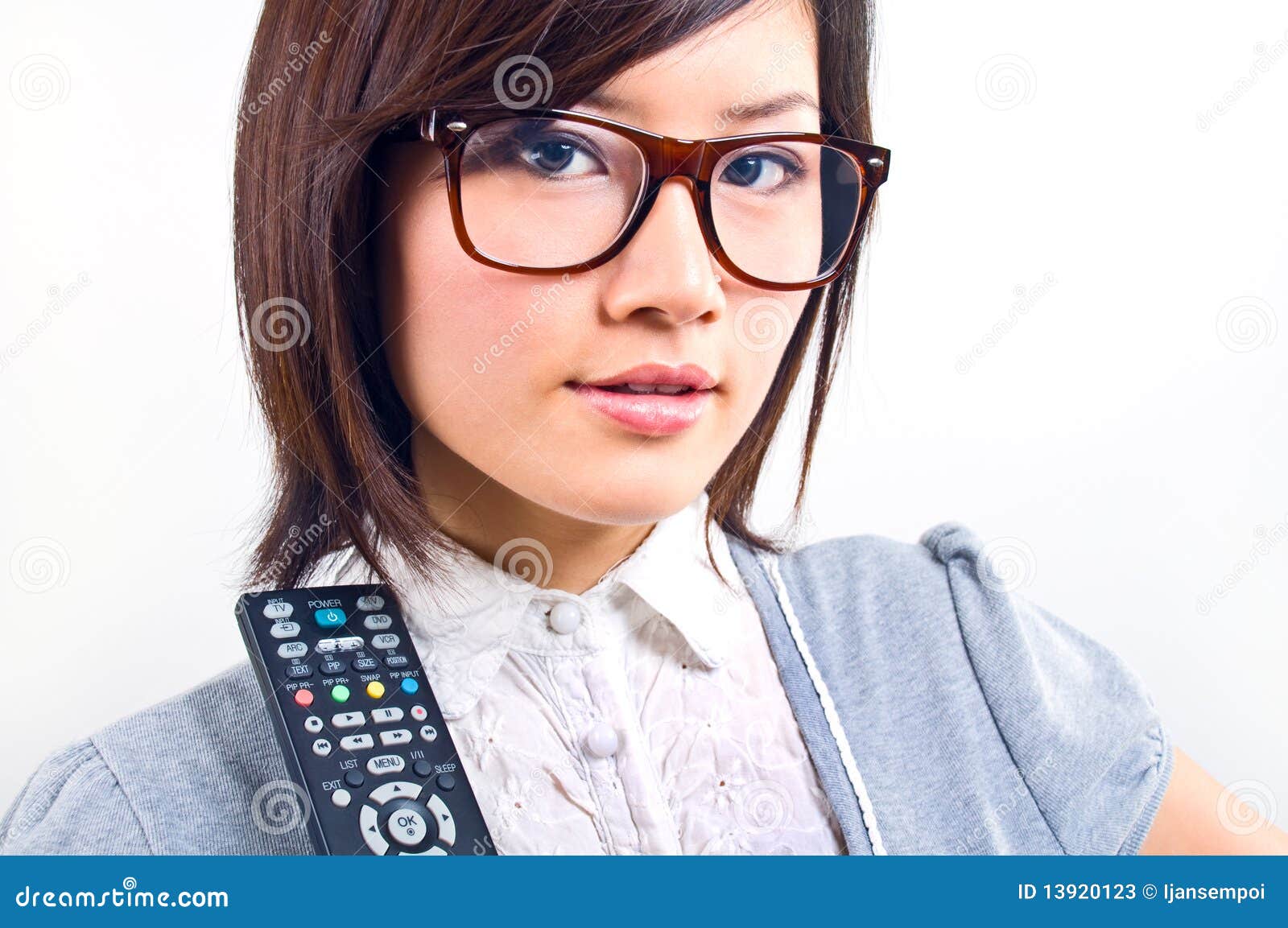 Women Portrait with Remote Control Stock Image - Image of movies ...