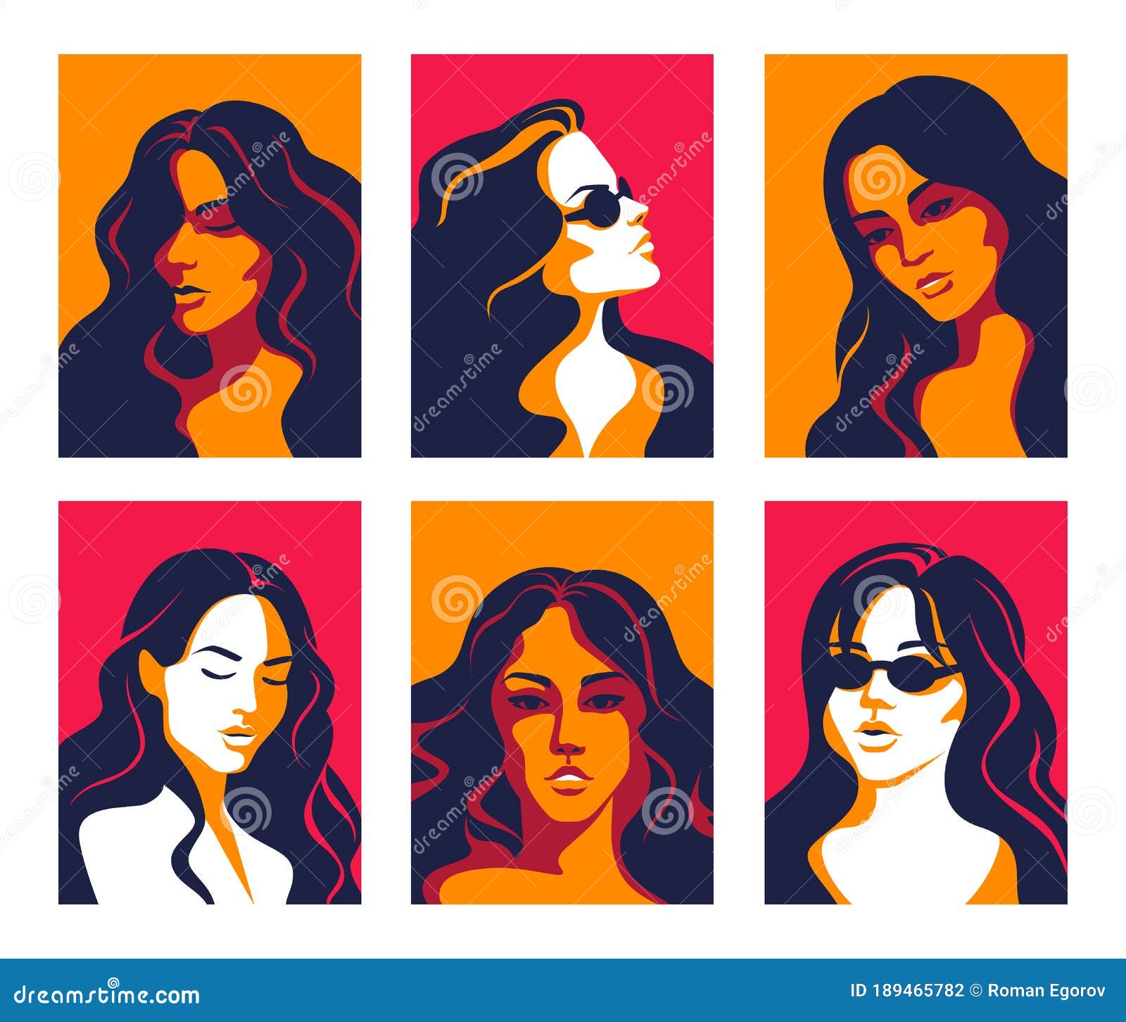 Women Portrait. Trendy Flat Posters of Multicultural Diverse Faces ...