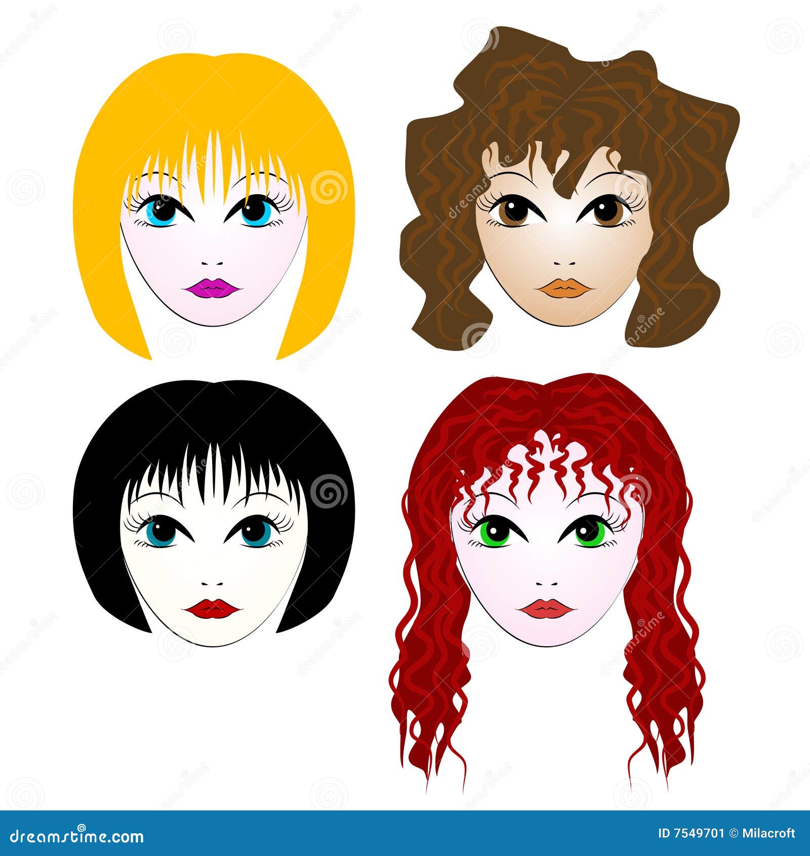 Women Portraits - Cartoon Style Stock Vector - Illustration of woman ...
