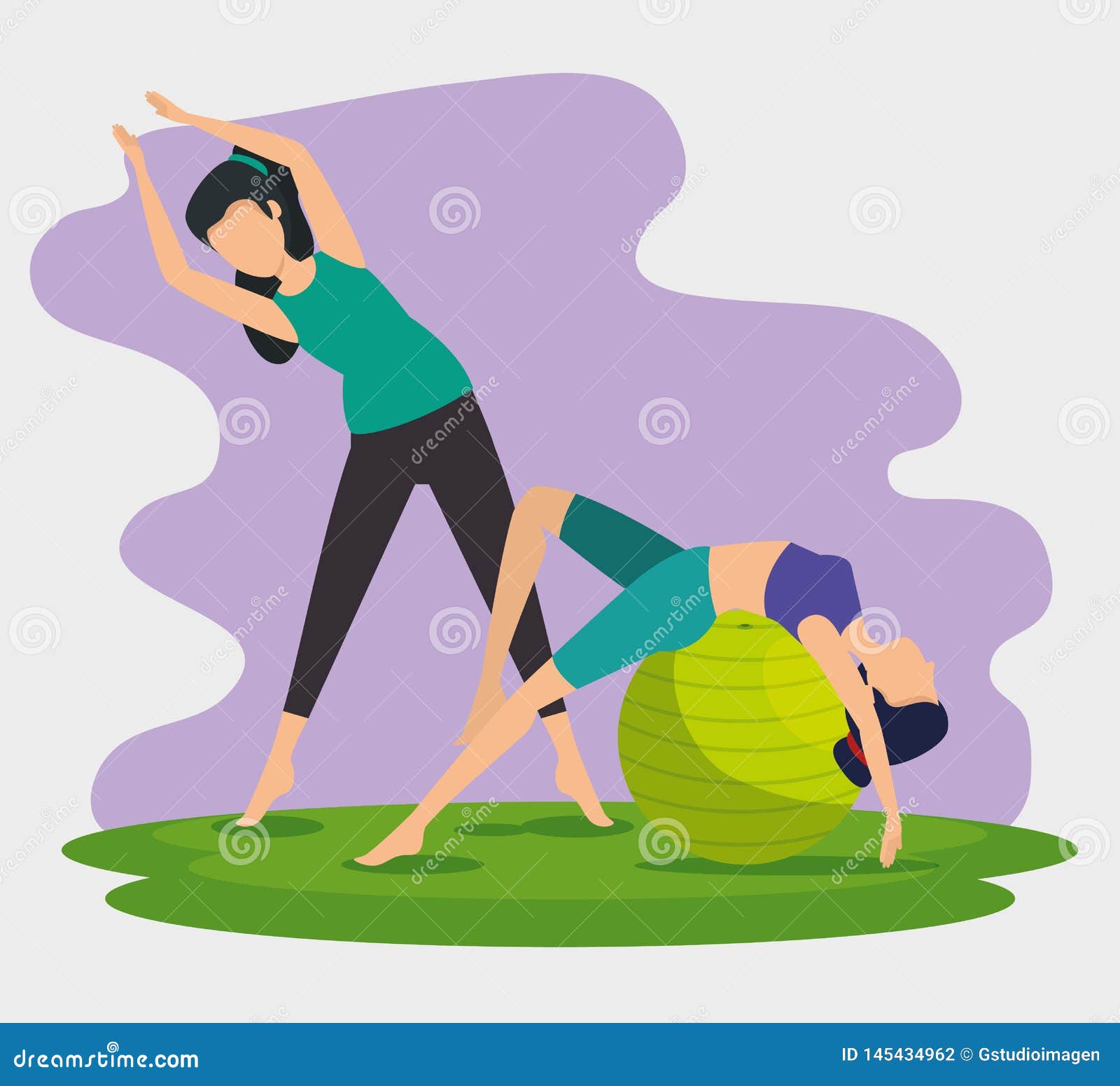 Women Practice Exercise with Harmony Pose Stock Illustration ...