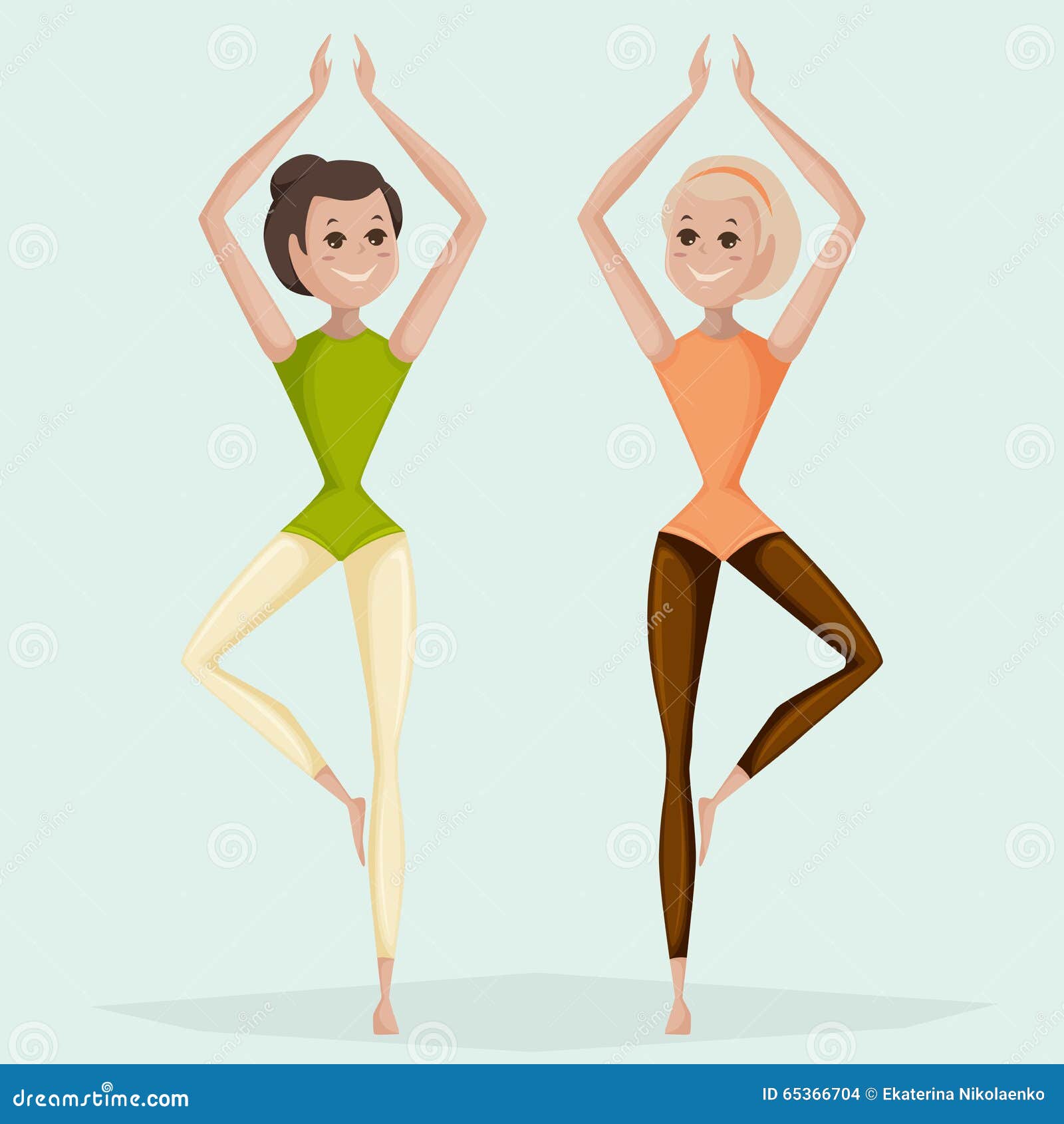 Women Practicing Yoga. Cartoon Vector Stock Vector - Illustration of ...