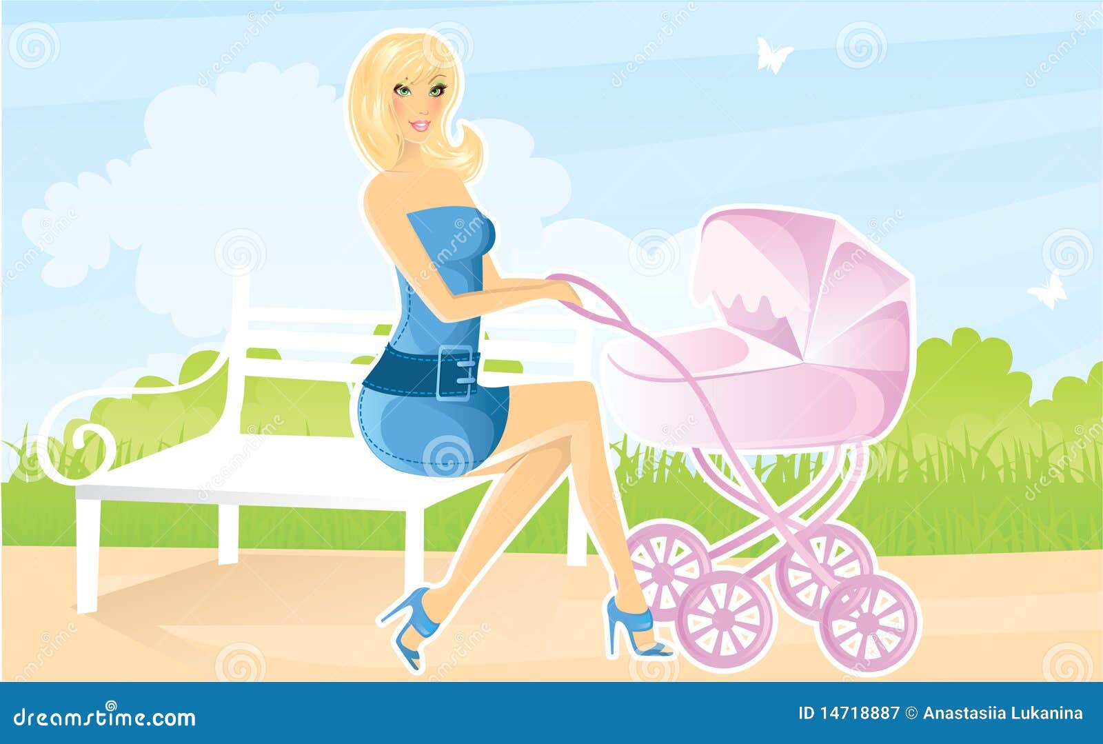 Women with pram stock vector. Illustration of life, affectionate - 14718887