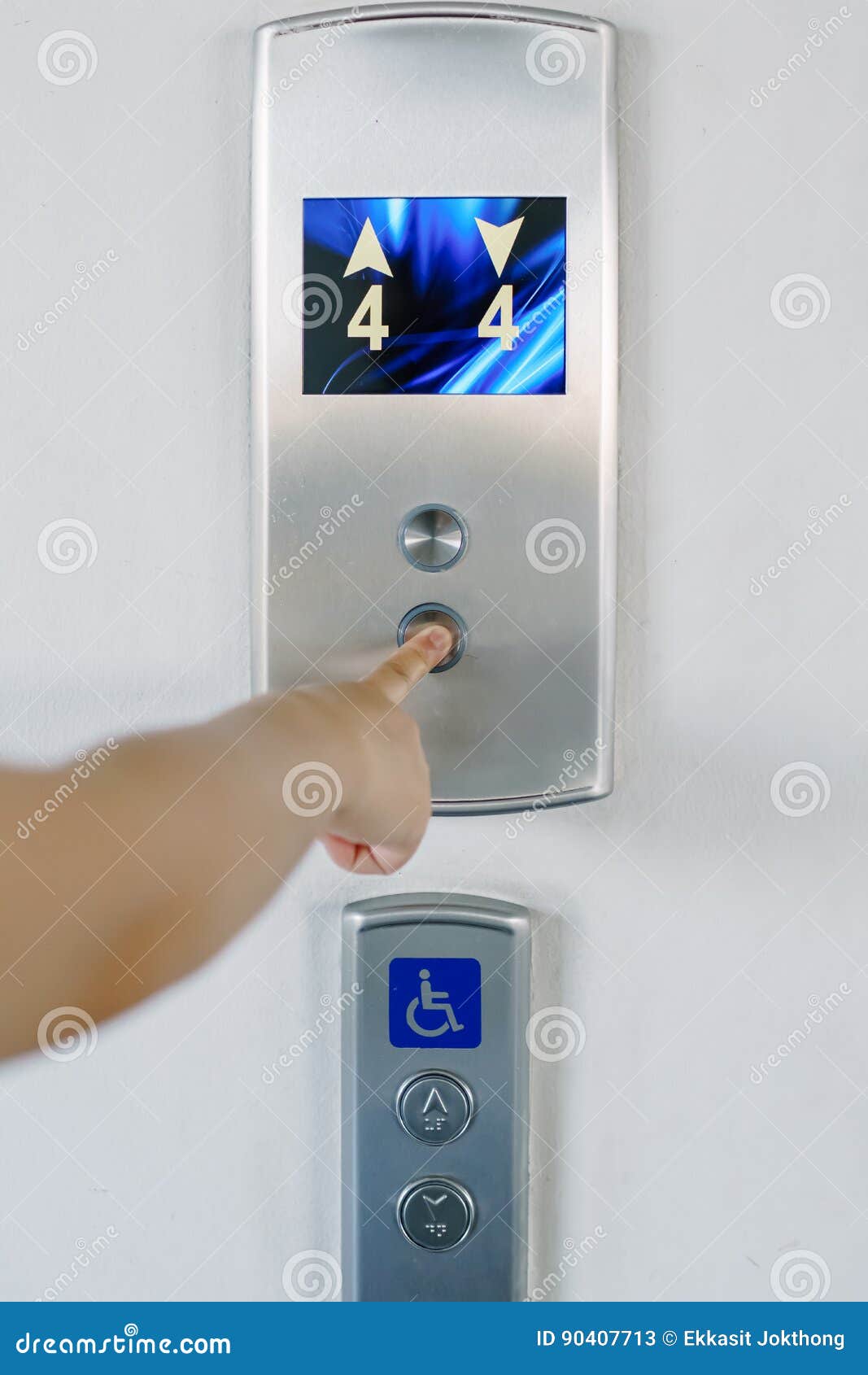 Women are Pressing Finger Down the Lift Stock Image - Image of woman ...