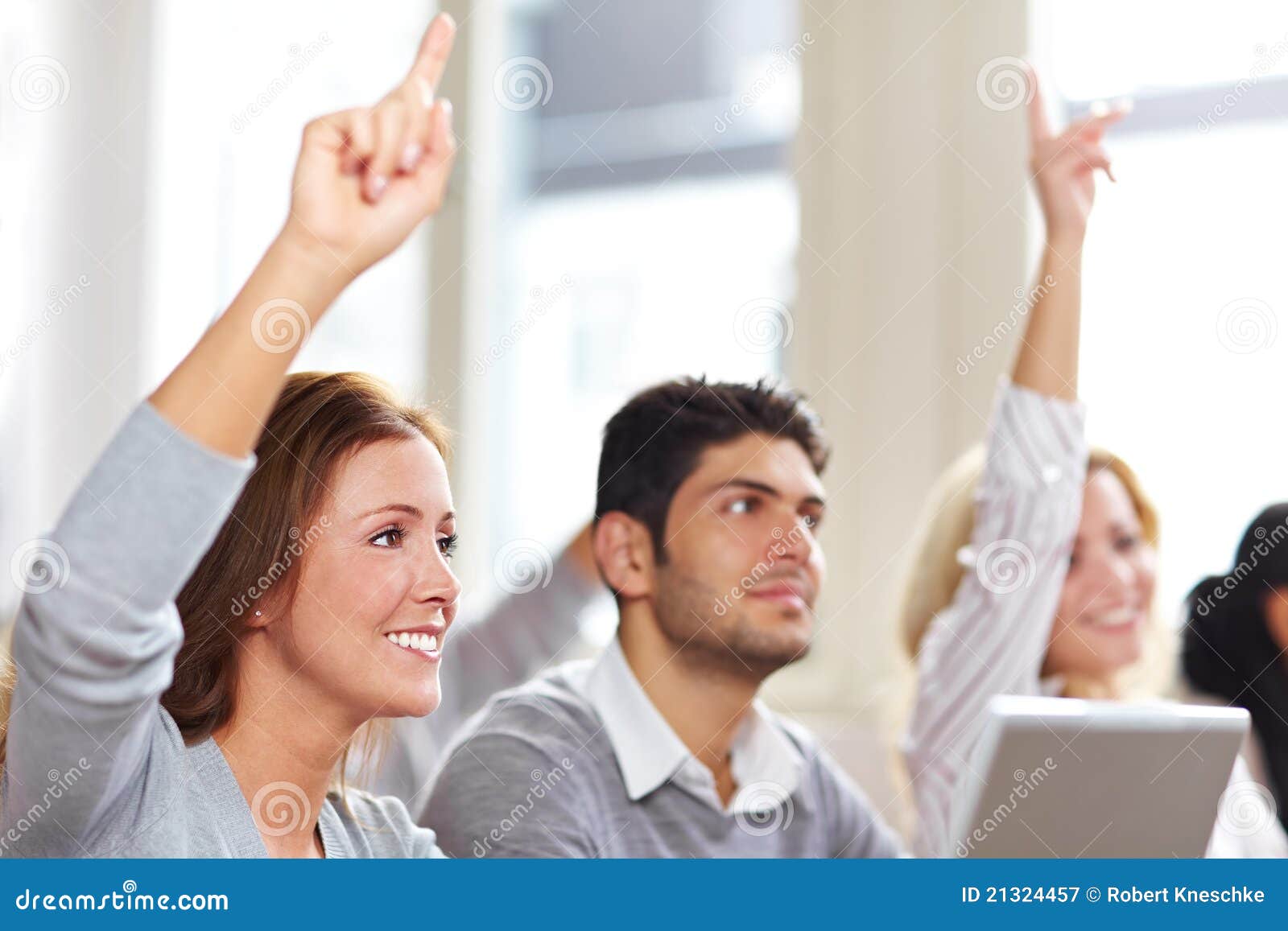 Women Raising Hands in Class Stock Image - Image of dual, pupil: 21324457