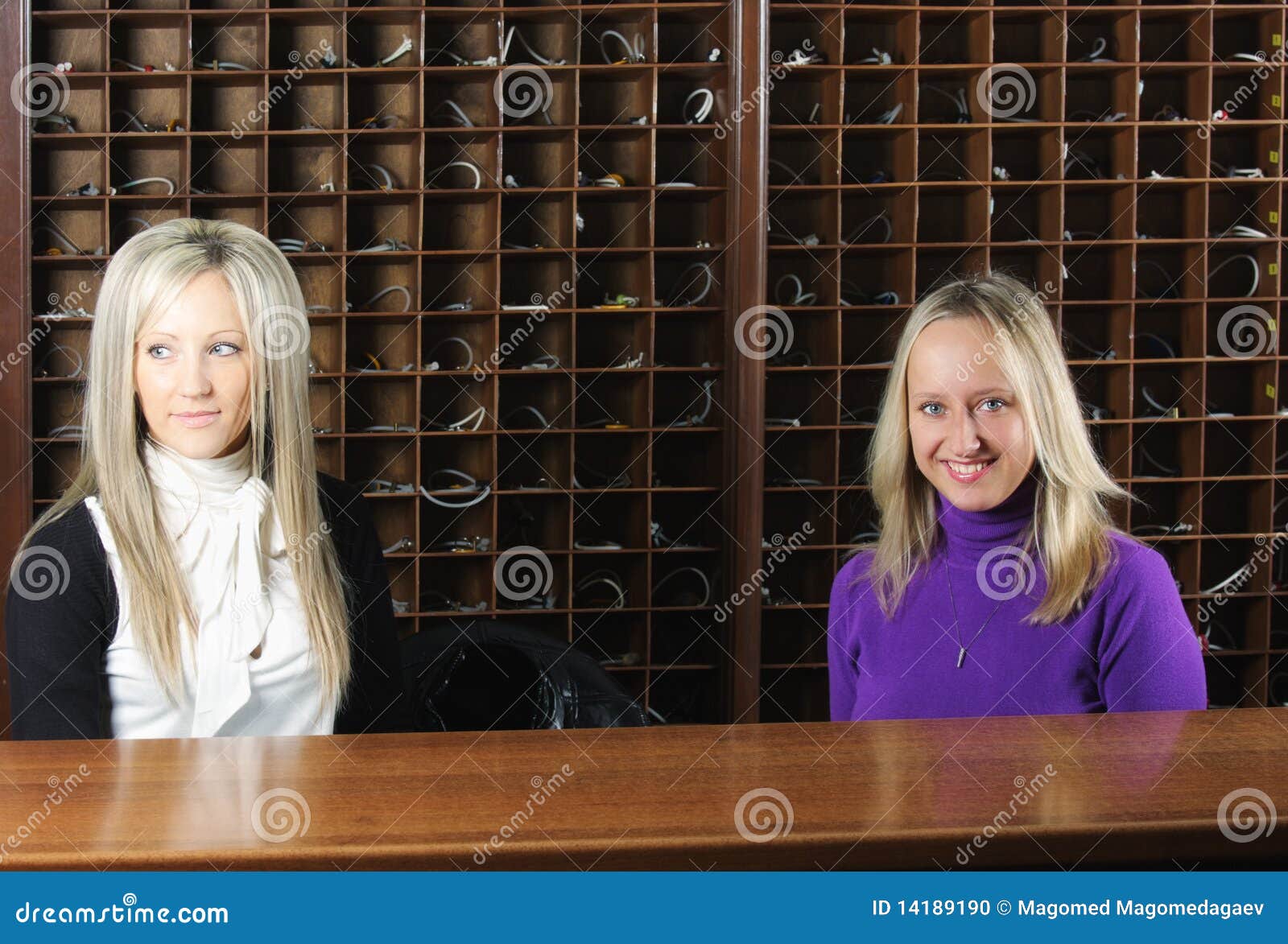 Women at reception counter stock photo. Image of reception - 14189190