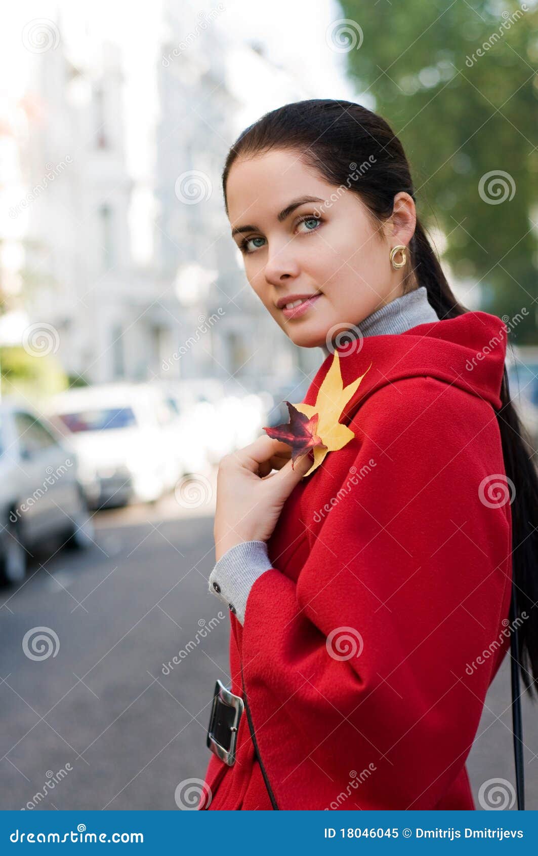 Women in Red Coat on the Street Stock Image - Image of fall ...