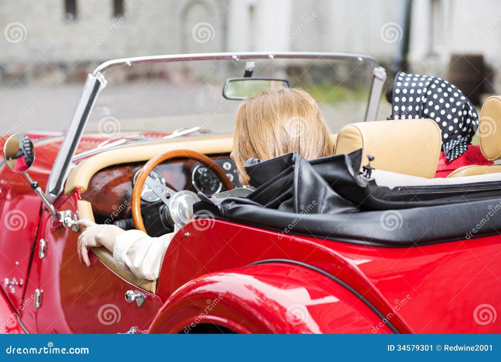 Women at Retro Red Car from Behind Stock Image - Image of lifestyle ...