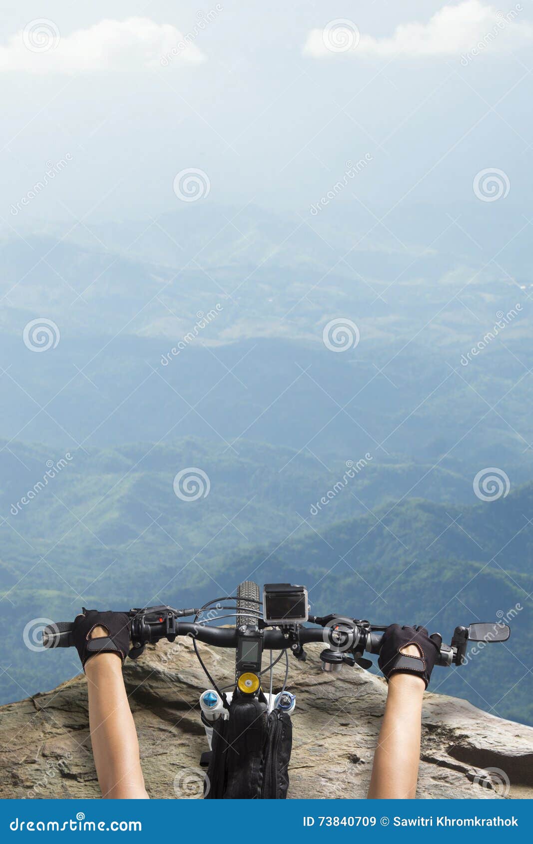 Women Riding on a Bicycle Handlebar Top of a Mountain View Stock Image ...