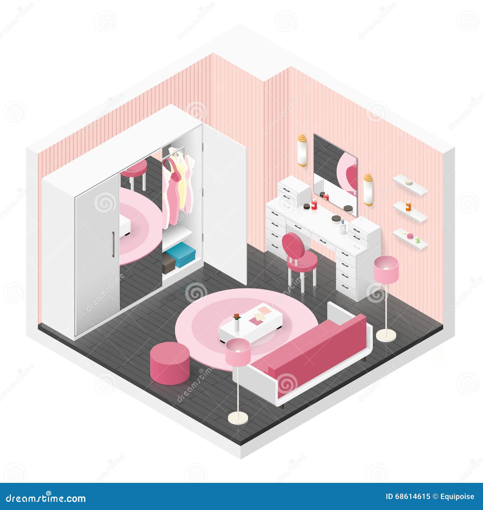 Women Room Isometric Icon Set Stock Vector - Illustration of dress ...