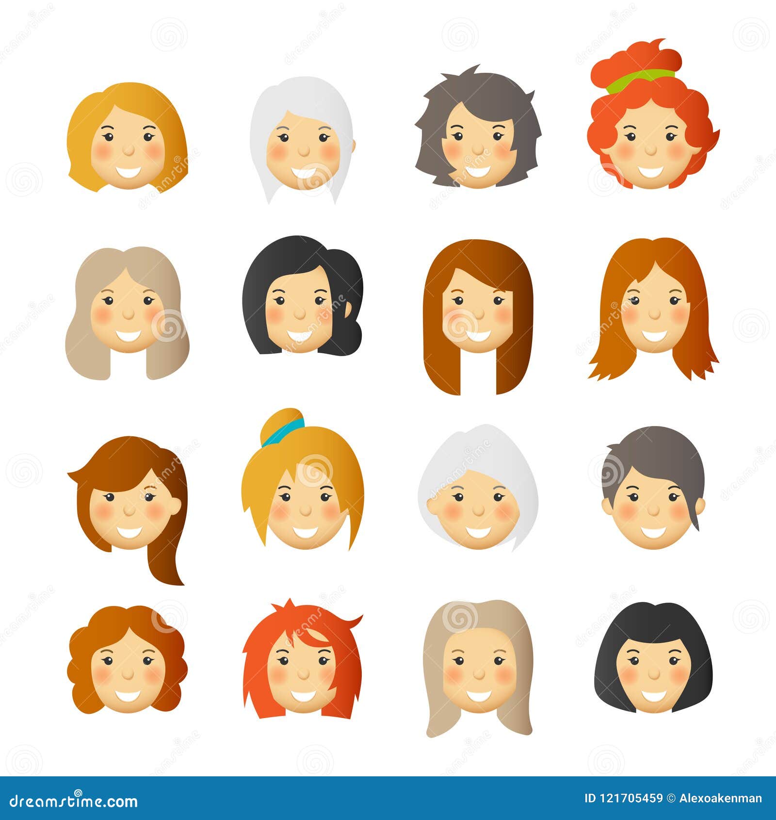 Women with Rosy Cheeks. Vector Avatars and Emoticons Set. Stock Vector ...