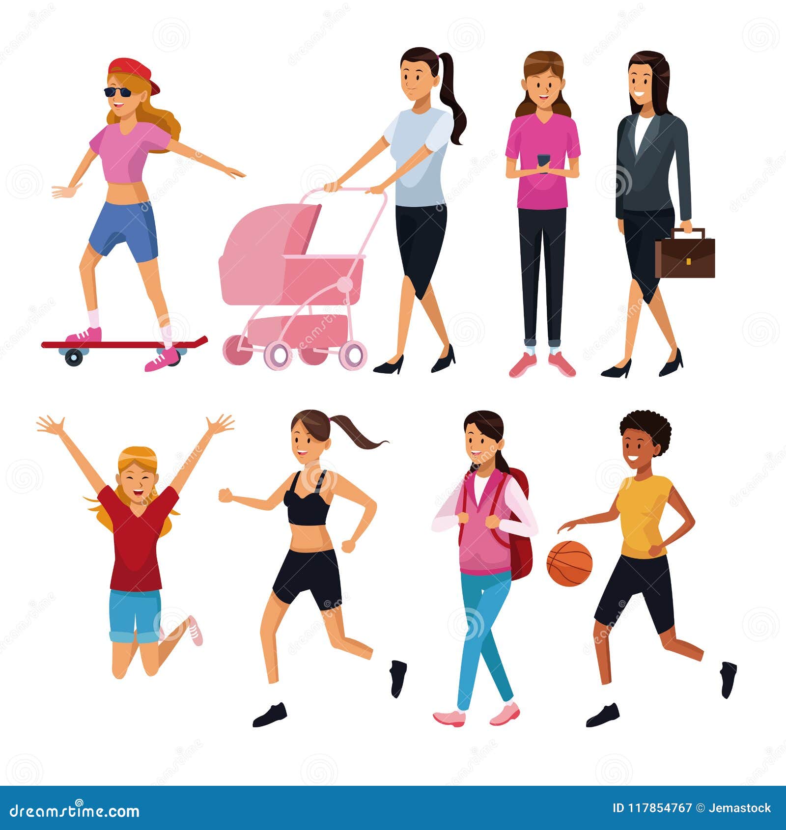 Daily Women Routine. Everyday Woman Work And Leisure Activities, Female ...