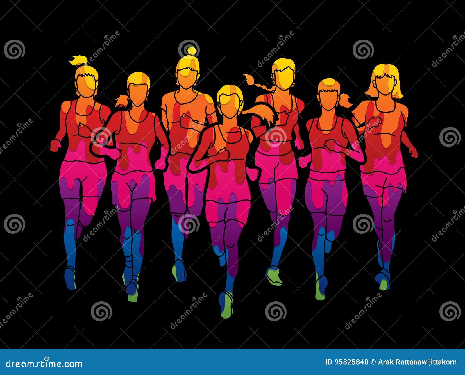 Women Running, Marathon Runners, Group of People Running Stock Vector ...
