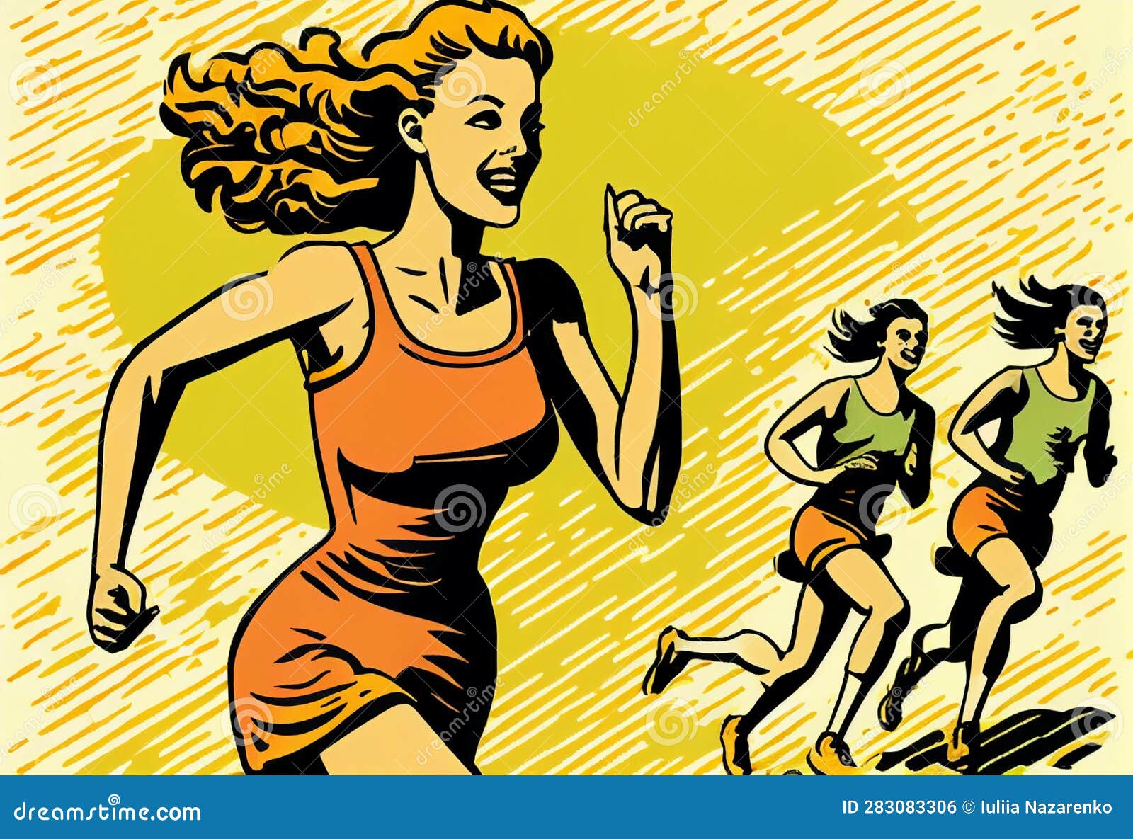 Women Running in Orange. AI Generated Stock Illustration - Illustration ...
