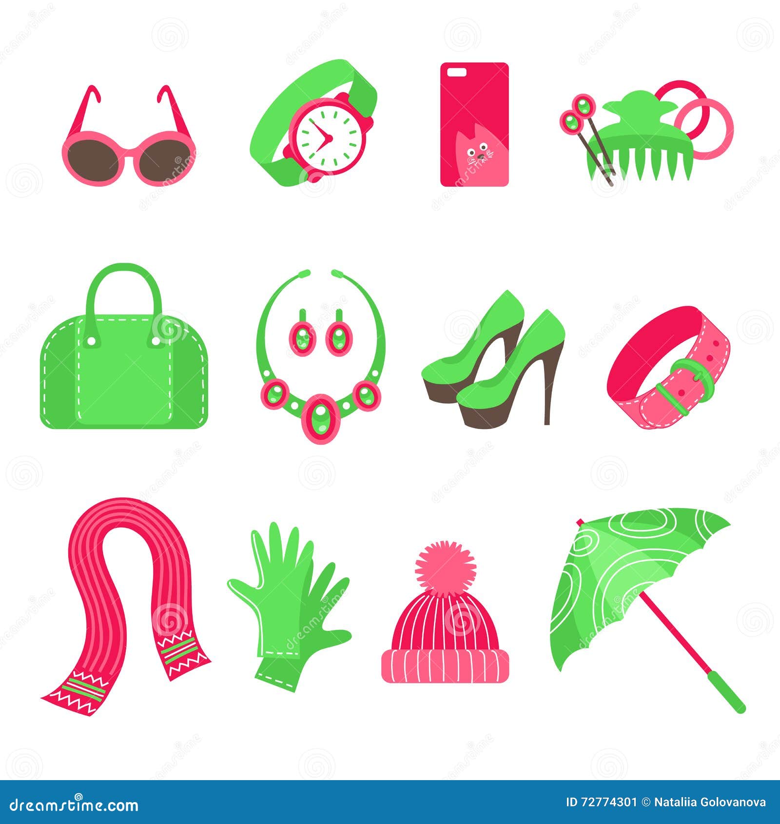 Women S Accessories Icons Set Stock Vector - Illustration of pink ...