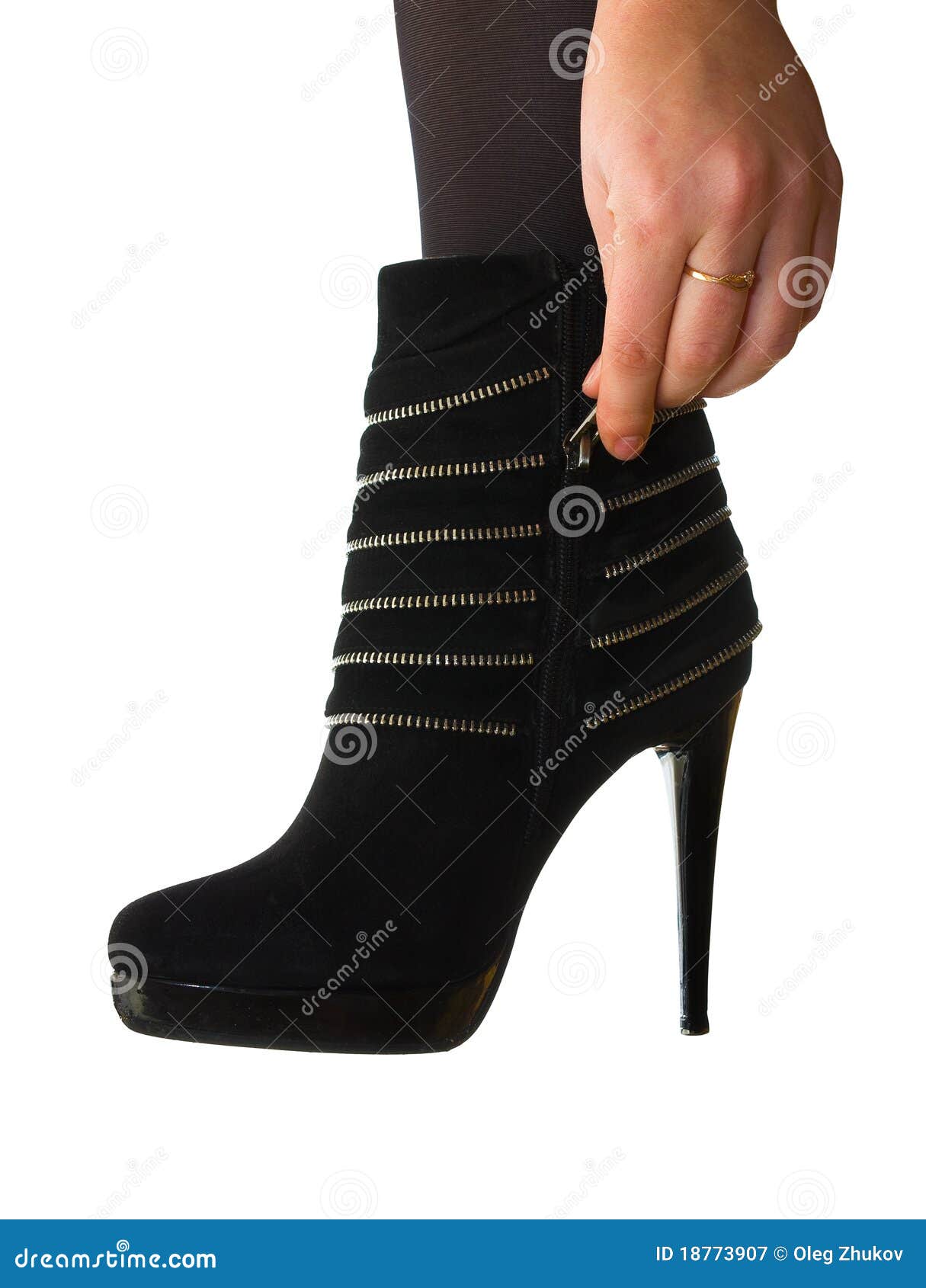 Women s boots on his leg stock image. Image of leather - 18773907